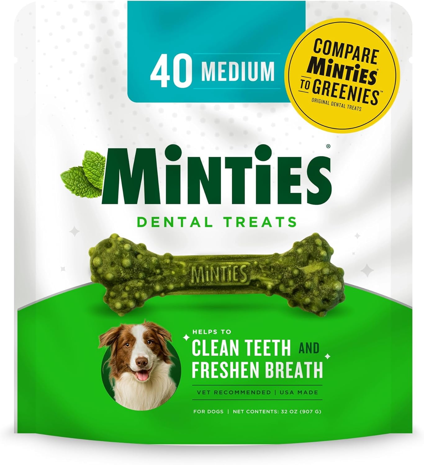 Dental Chews for Dogs, 40 Count, Vet-Recommended Mint-Flavored Dental ...