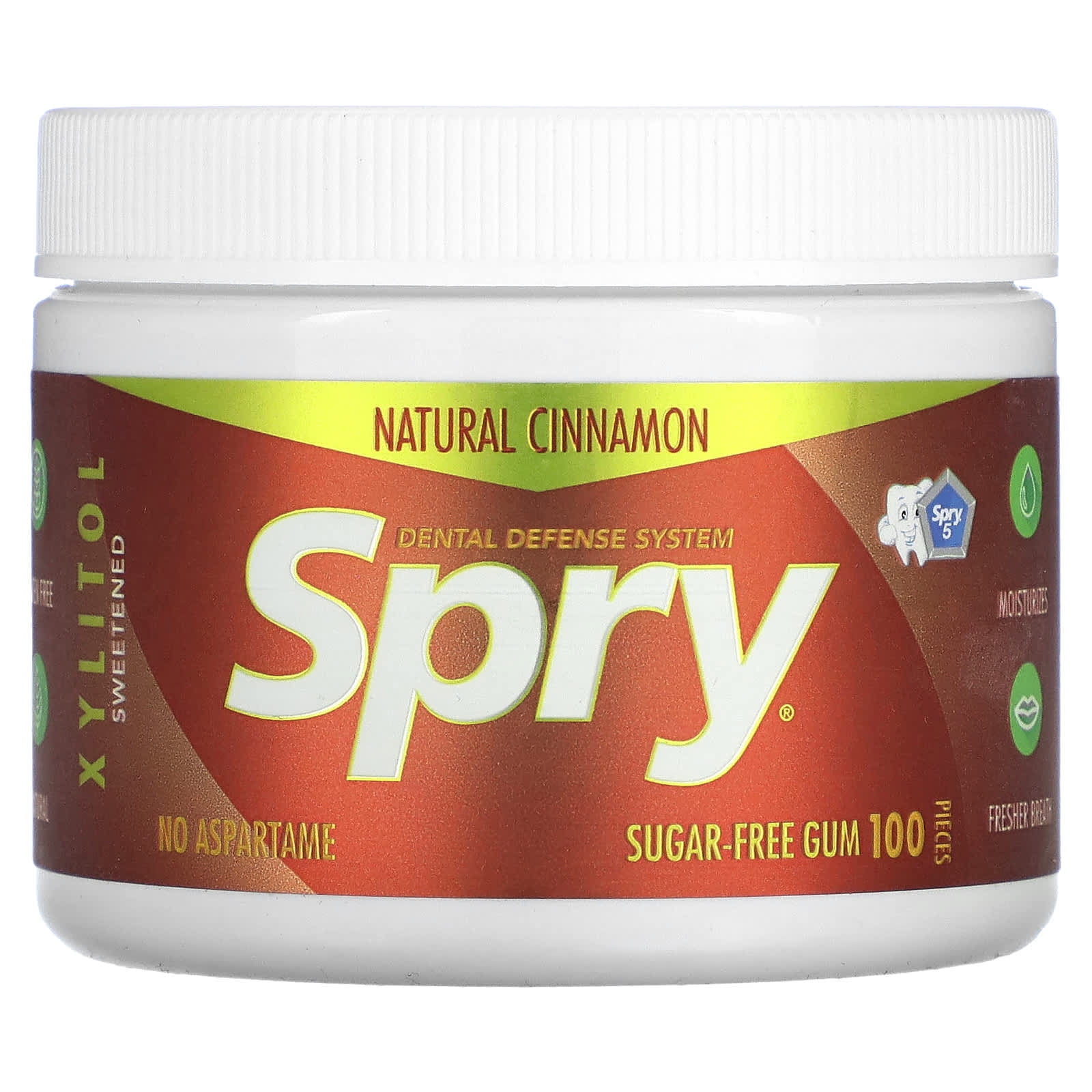 Spry Dental Defense Sugar-Free Gum with Xylitol Natural Cinnamon -- 100 ...