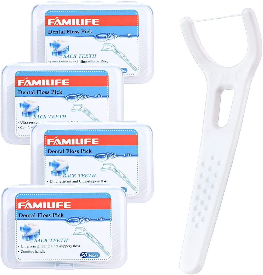 Dental Floss, FAMILIFE Unwaxed Dental Floss Picks Unflavored Fluoride ...