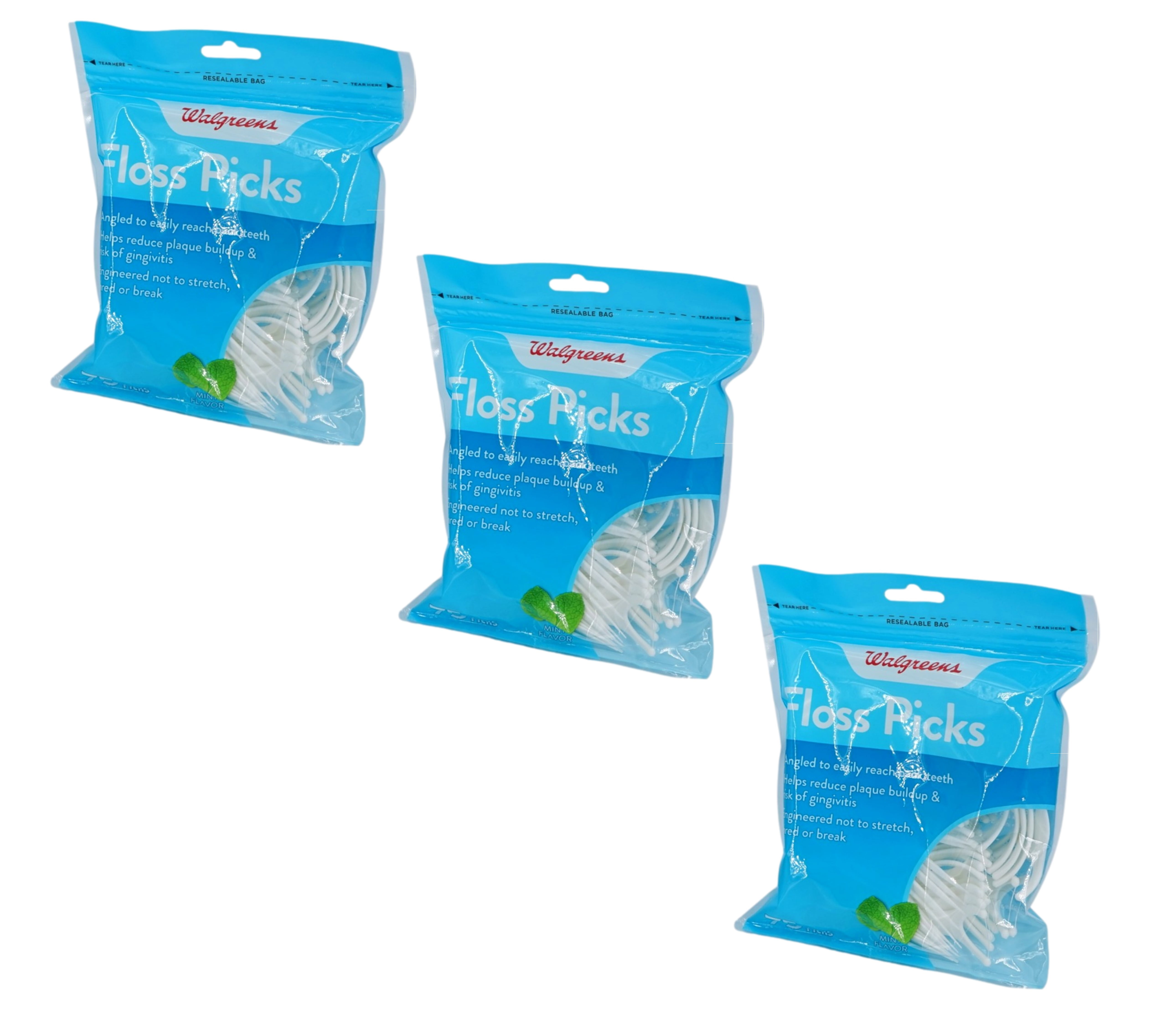Dental Floss Picks 3 Pack (75 Picks Each, Mint Flavor) Angled Dental ...