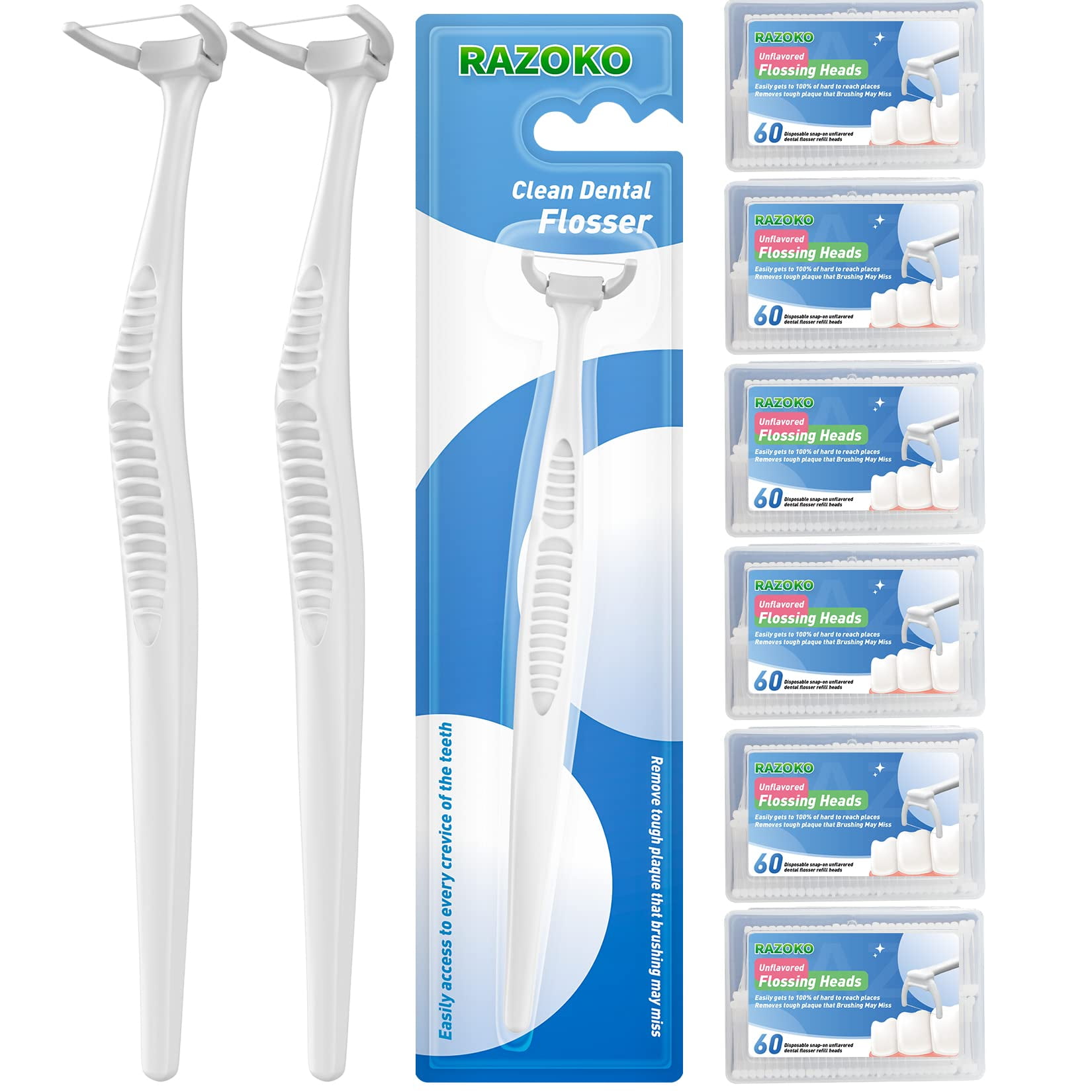 Dental Floss Picks, Clean Dental Flossers Kit with 3 Handles and 360 ...