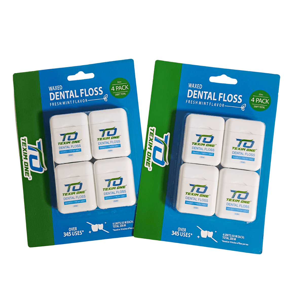 Dental Floss Waxed Fresh Mint Flavor (Pack of 4) - Wax Coated, Removes ...