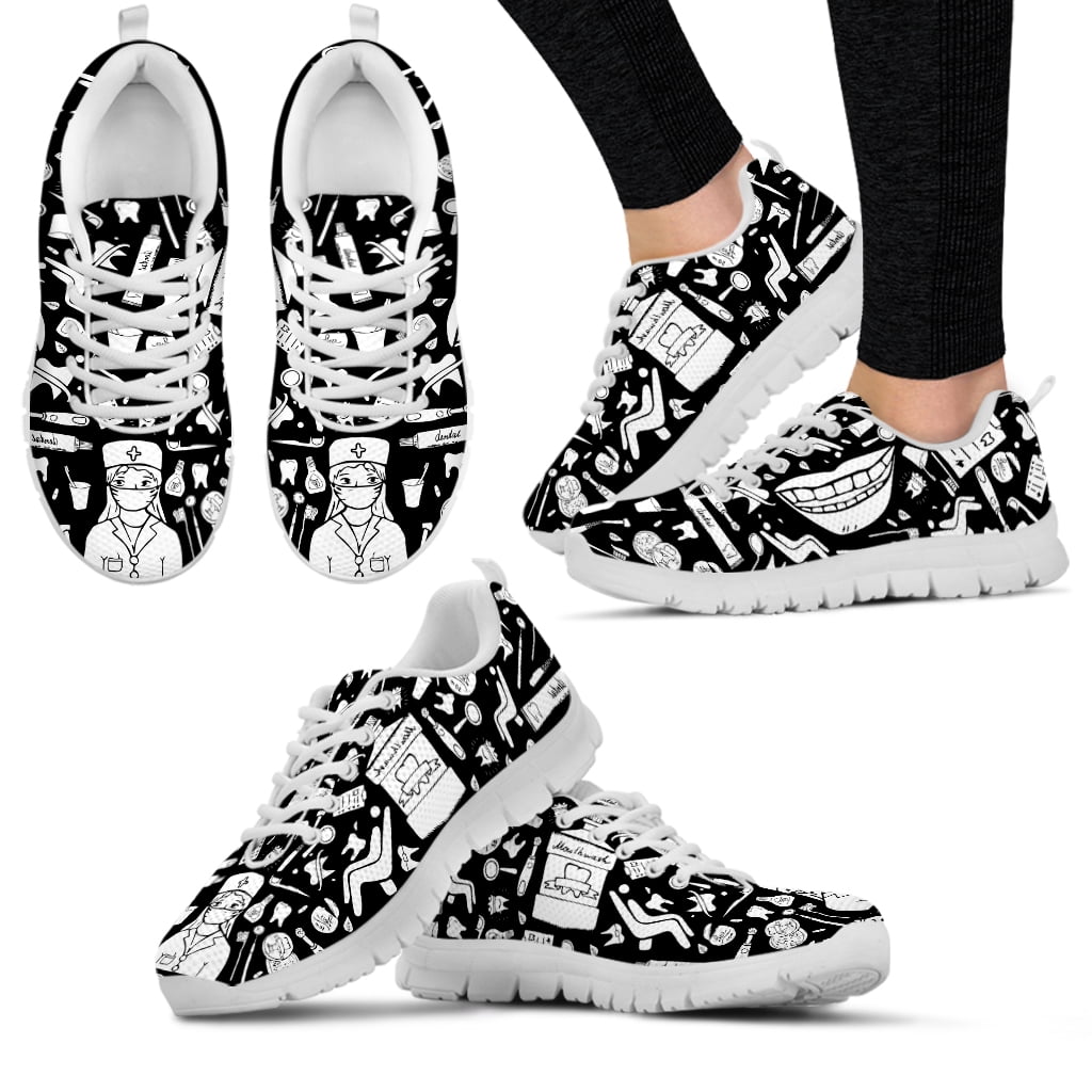 Dental Nurse Footwear Black Hand Painted Nurse Medical Shoes Cartoon ...