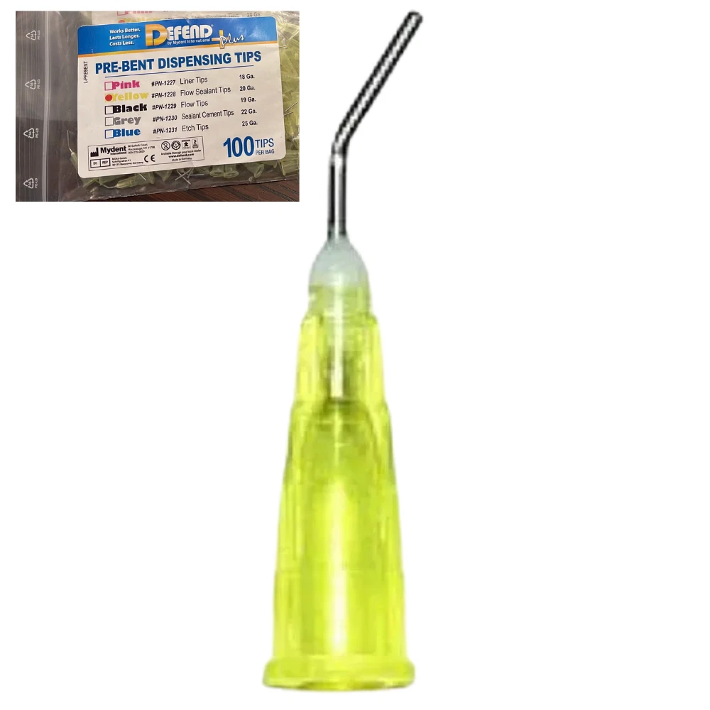Dental Pre Bent Applicator Flow Sealant Needle Tips Yellow Disposable ...