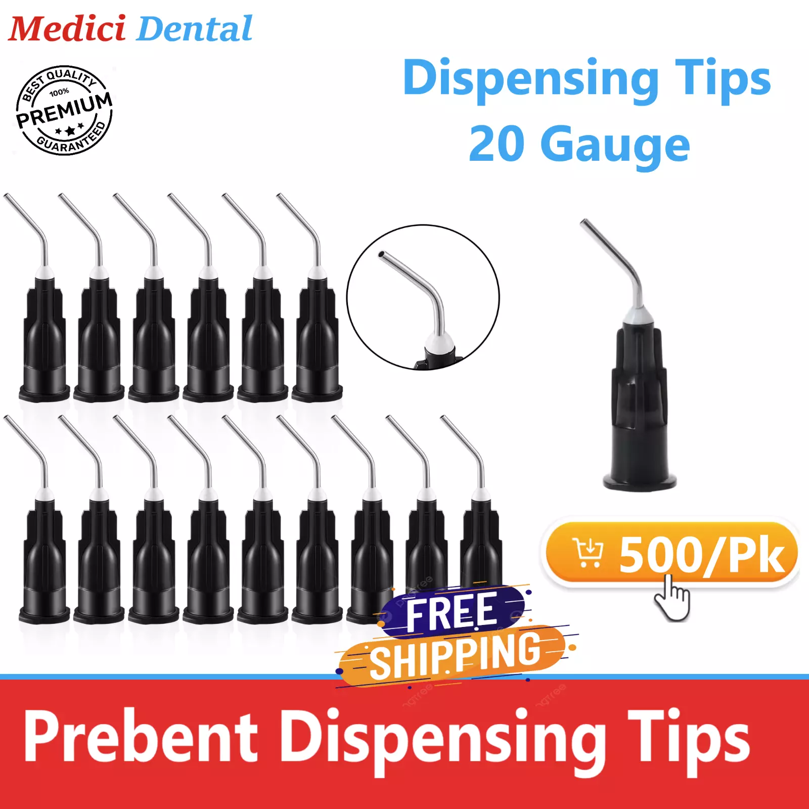 Dental Pre Bent Needle Tips 20 Ga./Black Flow Sealant Dispensing Tip ...