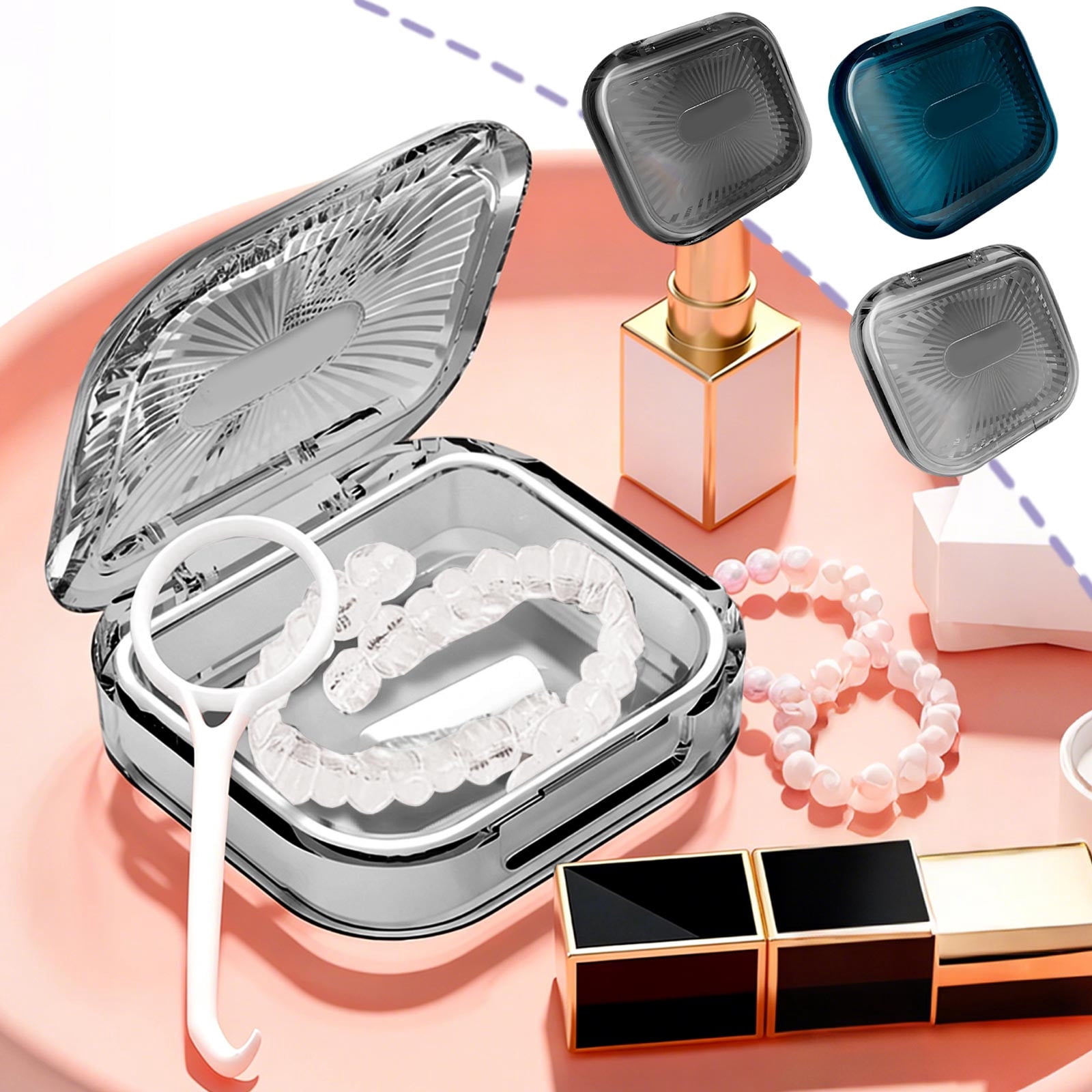 Dental Retainer Case with Mirror, Portable Clear Braces Storage Box for ...