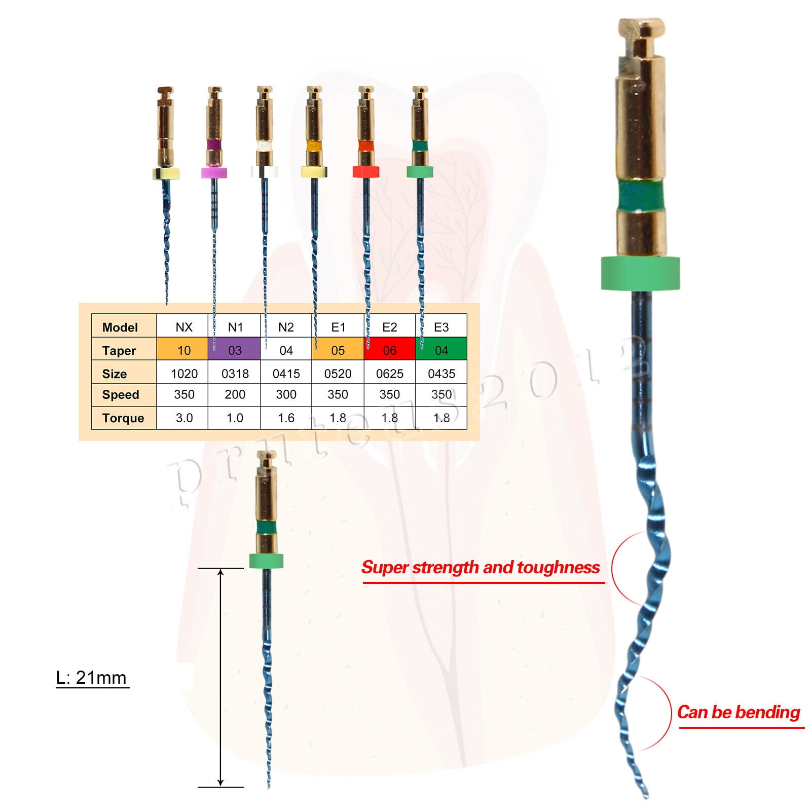 Dental Rotary Heat Activated NiTi Files 21mm Endo Root Canal Engine Use ...