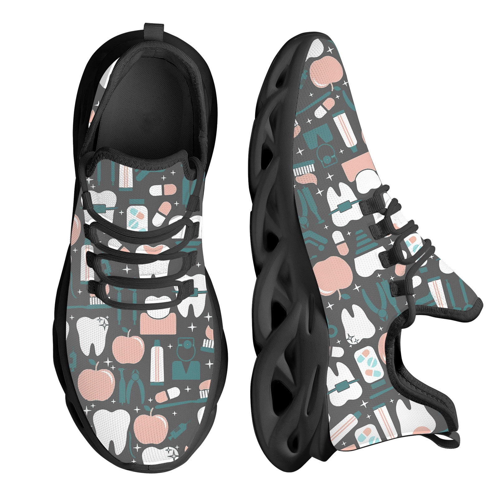 Dental Sneakers Lightweight Lace-up Platform Shoes Tooth Medical Print ...