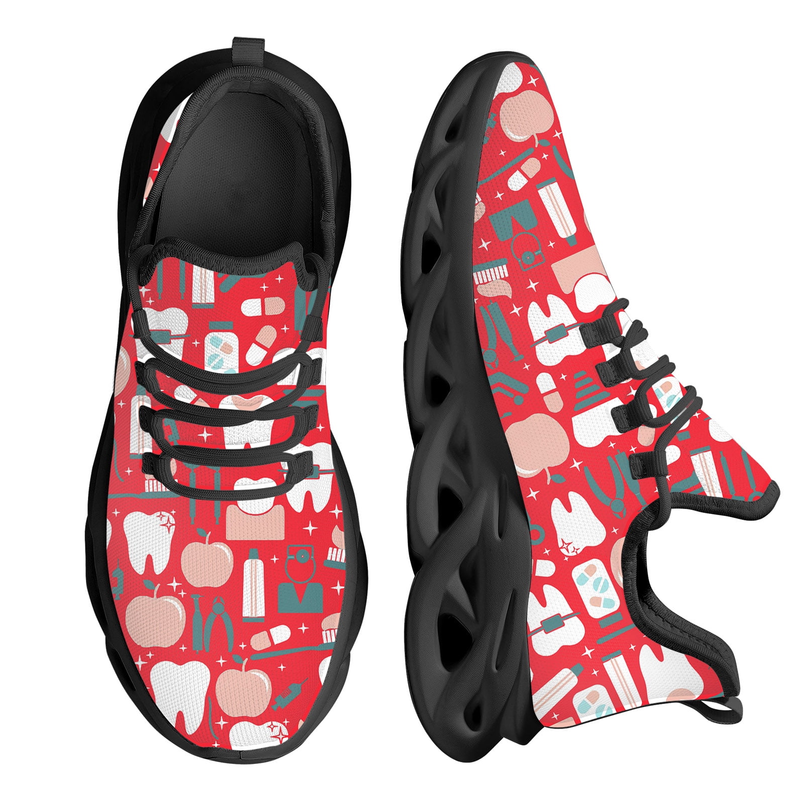 Dental Sneakers Lightweight Lace-up Platform Shoes Tooth Medical Print ...