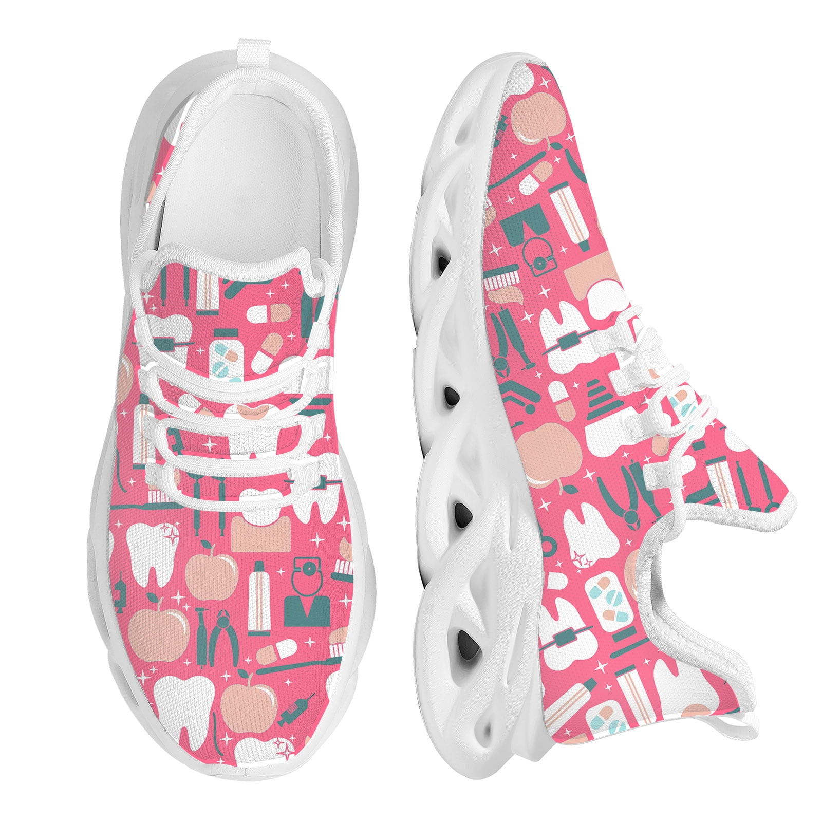 Dental Sneakers Lightweight Lace-up Platform Shoes Tooth Medical Print ...