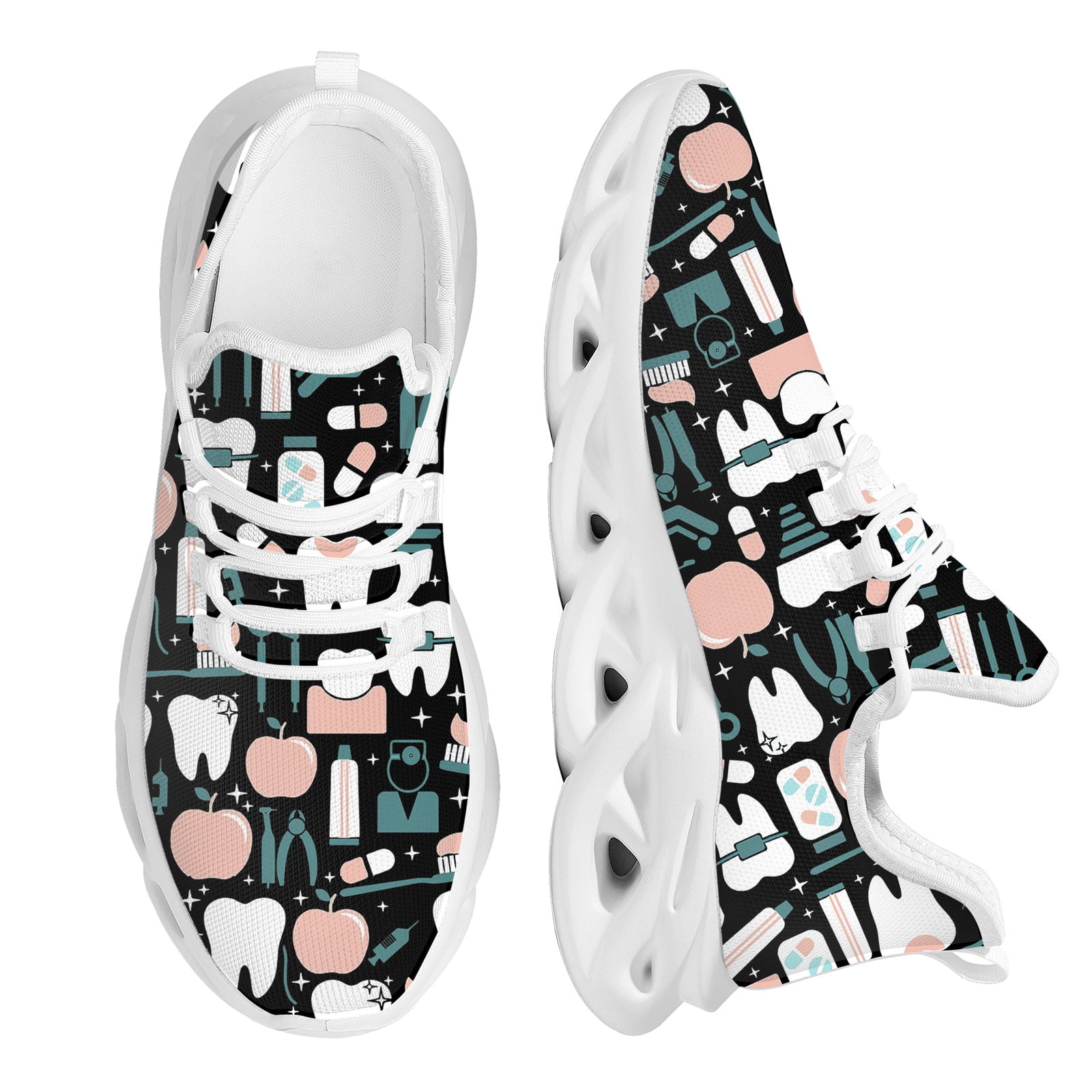 Dental Sneakers Lightweight Lace-up Platform Shoes Tooth Medical Print ...