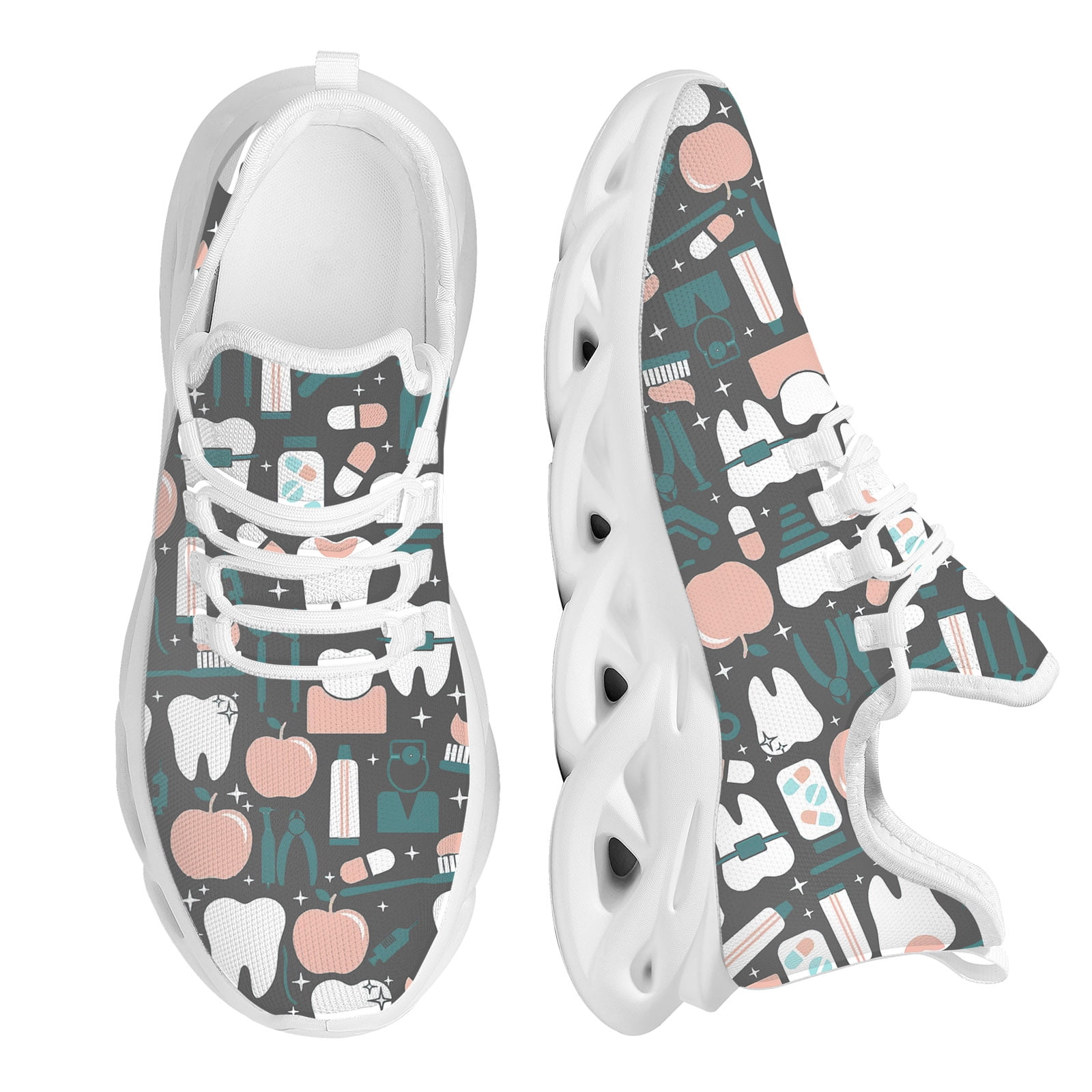 Dental Sneakers Lightweight Lace-up Platform Shoes Tooth Medical Print ...