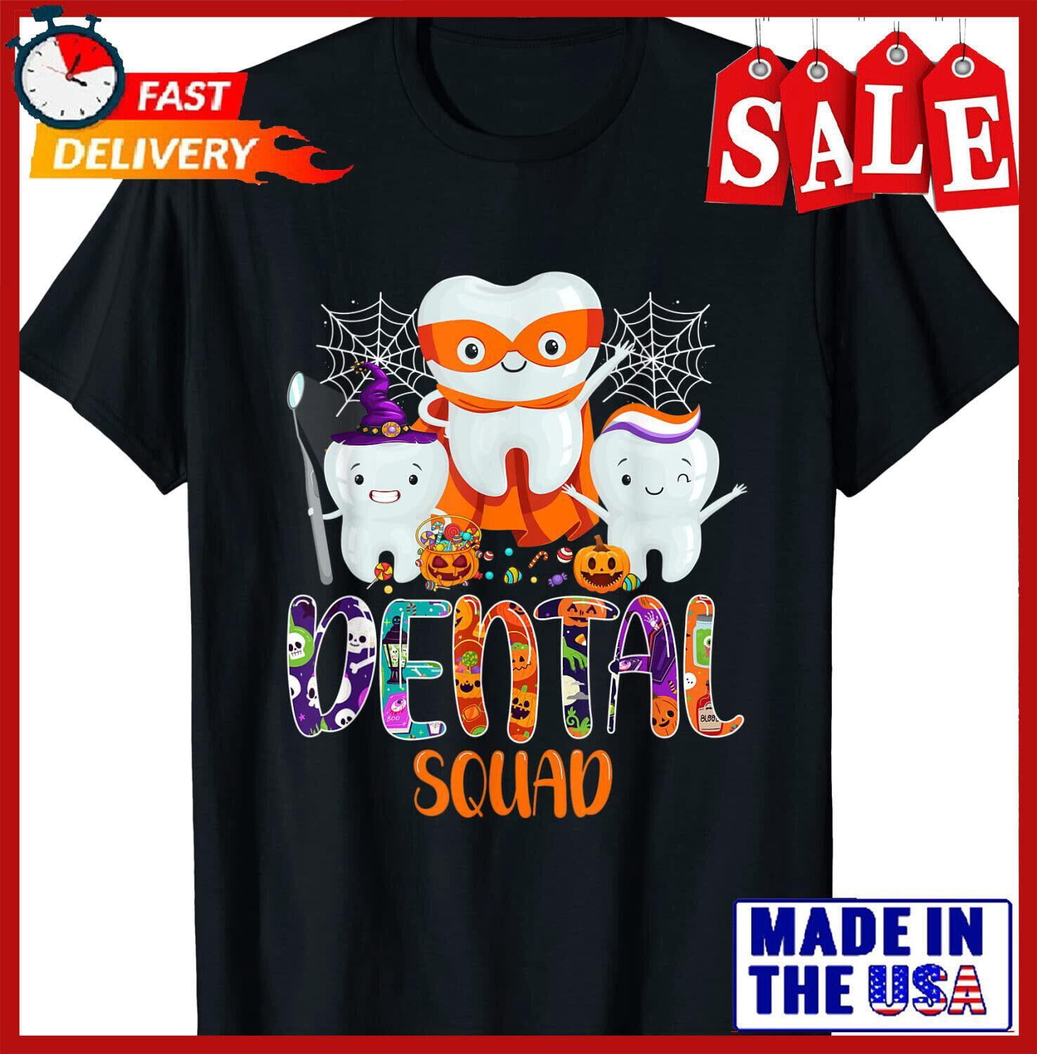 Dental Squad Costume Trick Or Teeth Denstist Halloween Ghost T-Shirt ...