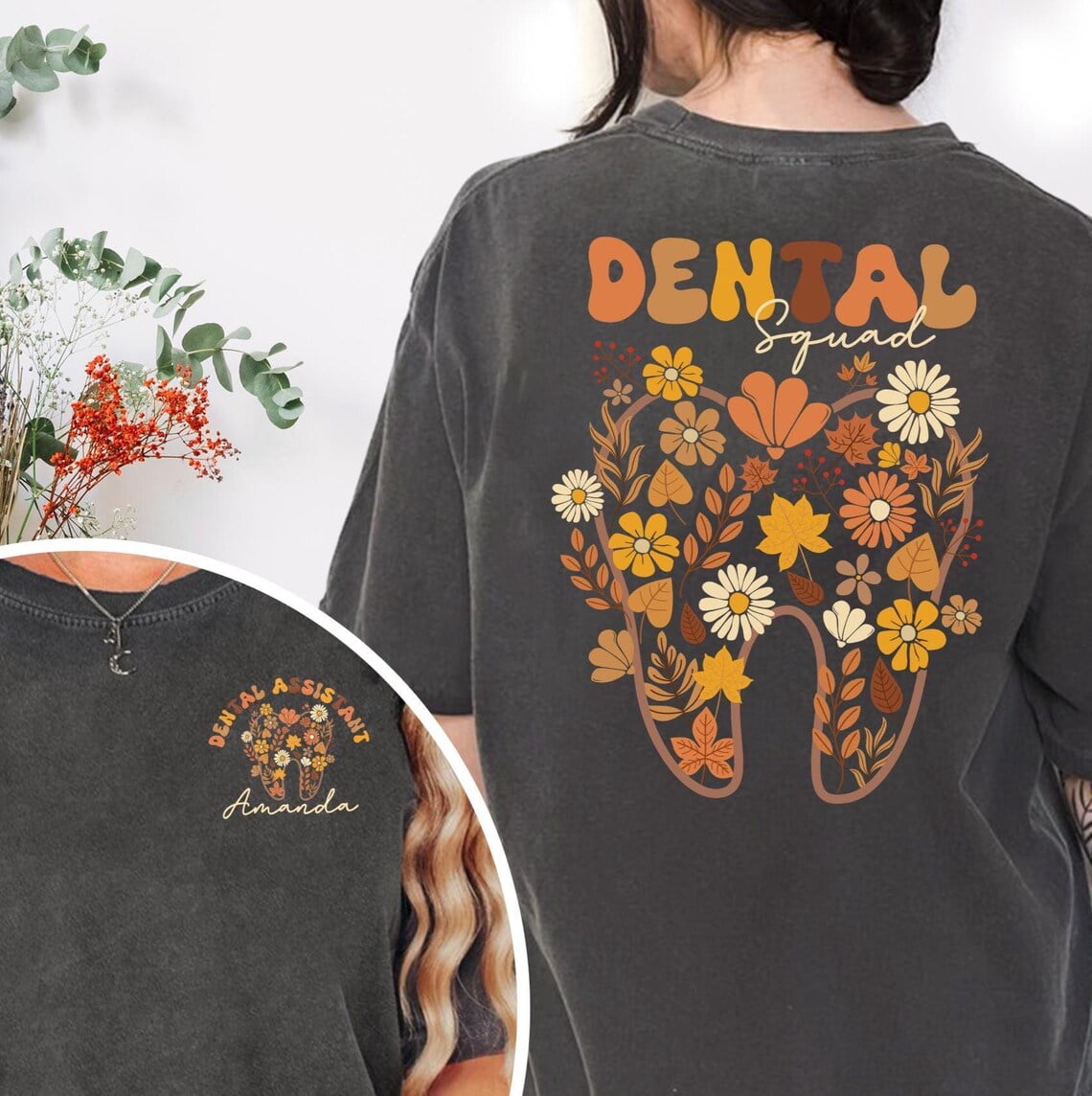 Dental Squad Fall Shirt, Floral Tooth Dentist Tee, Dental Hygienist & Assistant Gift ...