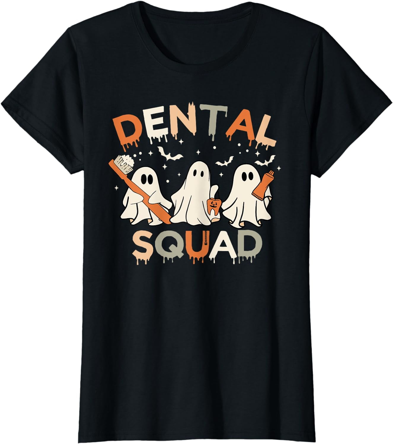 Dental Squad Funny Boo Teeth Dentists Halloween Retro Groovy T-Shirt ...