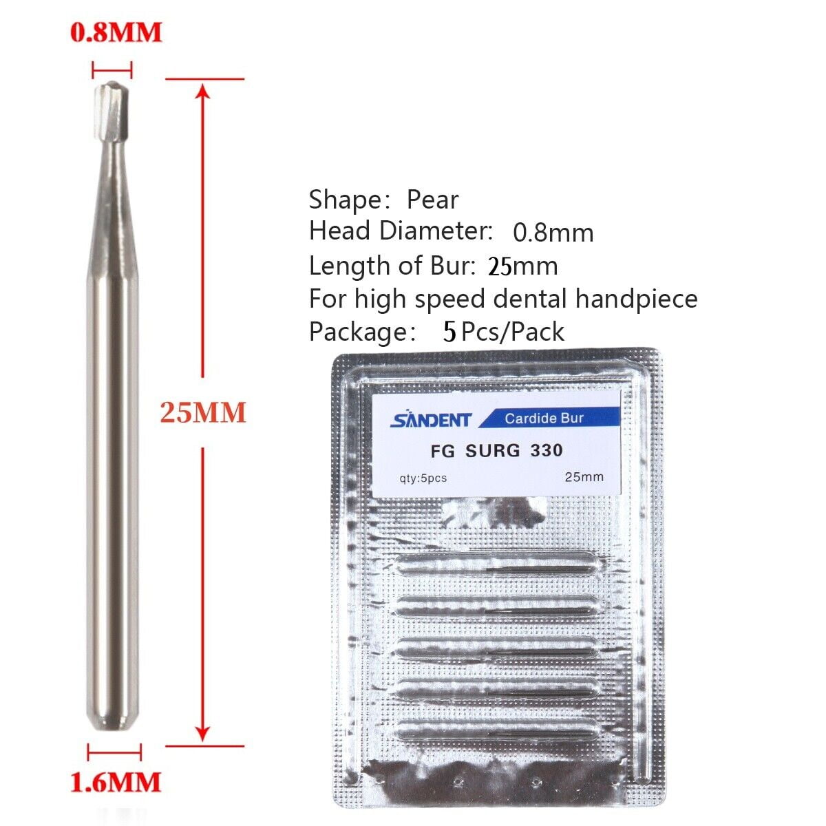 Dental Surgical Burs Tungsten Carbide FG SURG 25mm Pear Head Type for ...