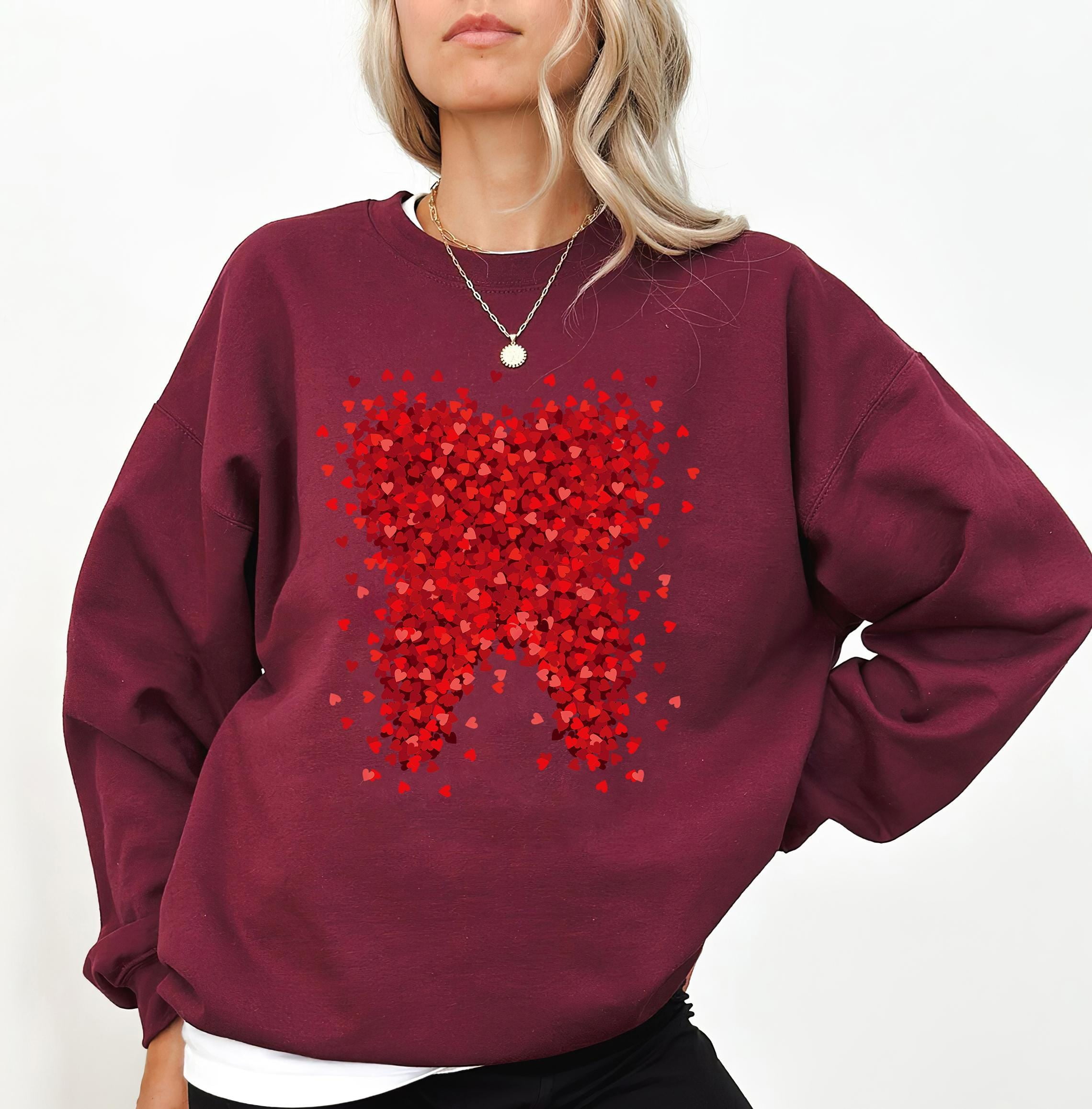 Dental Teeth Valentine's Day Shirt, Valentine Day Cute Red Hearts ...