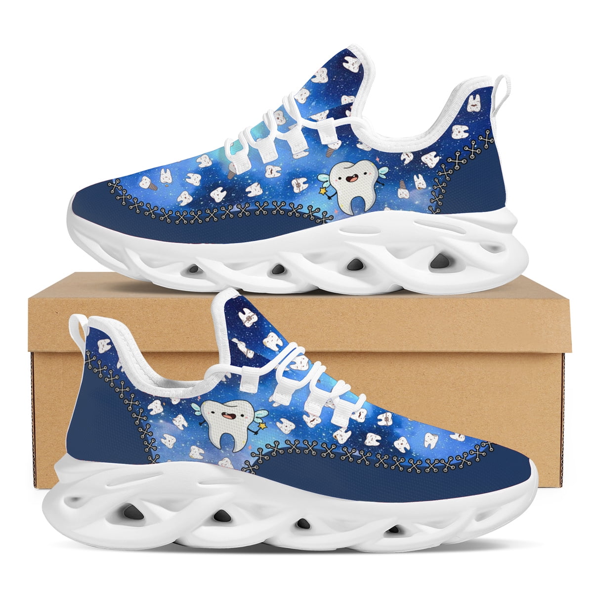 Dental Themed Breathable Ladies Sneakers Different Expressions Tooth ...