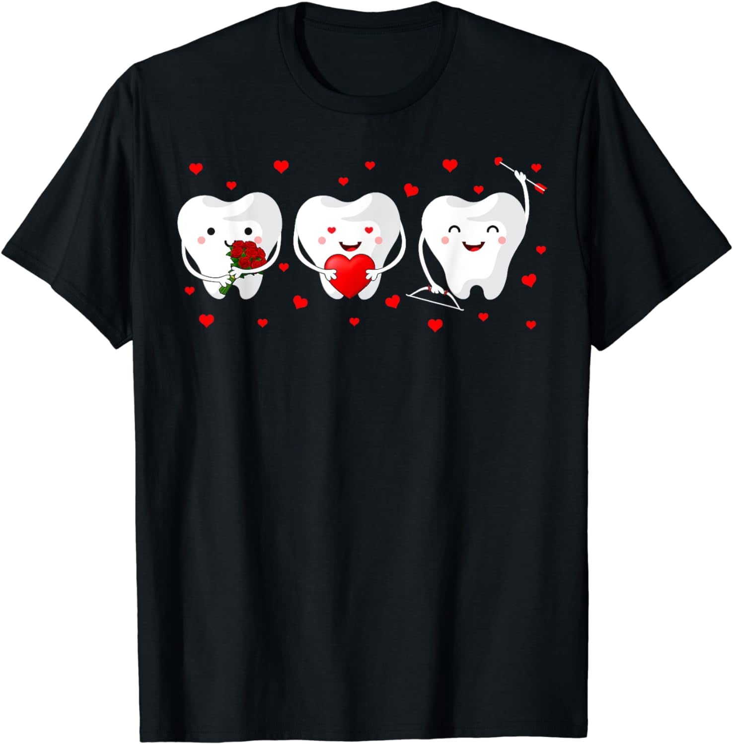 Dental Valentine's Day Cute Teeth Hugging Heart Rose Gifts T-Shirt ...