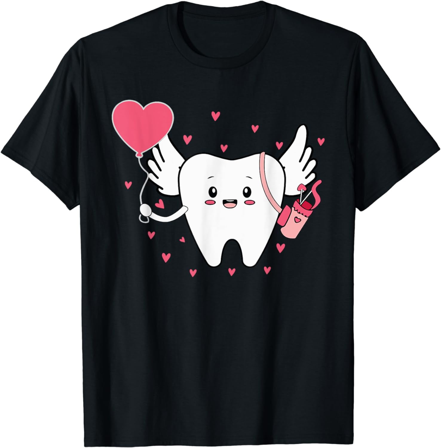 Dental Valentine's Day Cute Teeth Hugging Heart Rose T-Shirt - Walmart.com