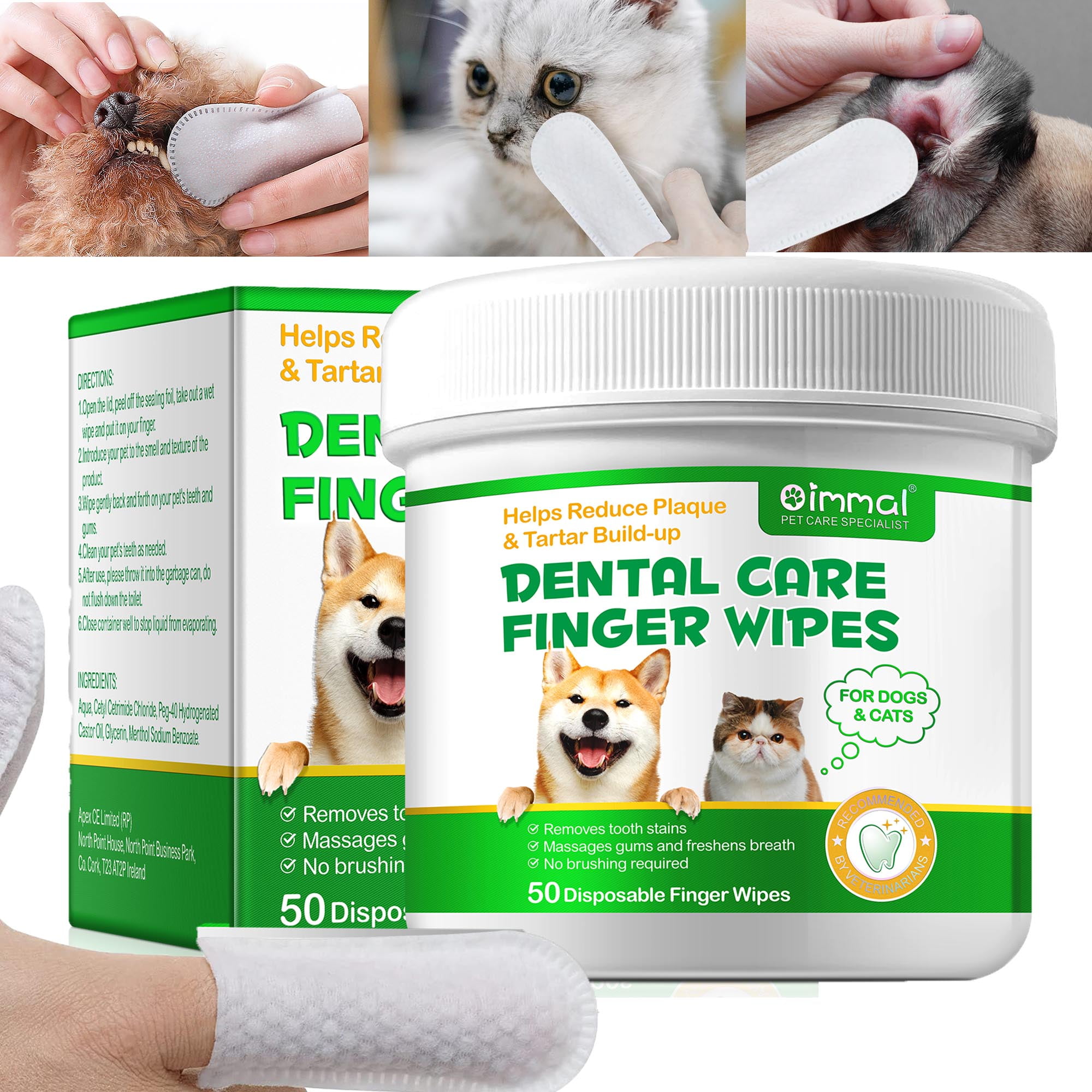 Dental Wipes for Dogs and Cats 50 Wipes,Reduce Plaque & Tartar,Removes ...
