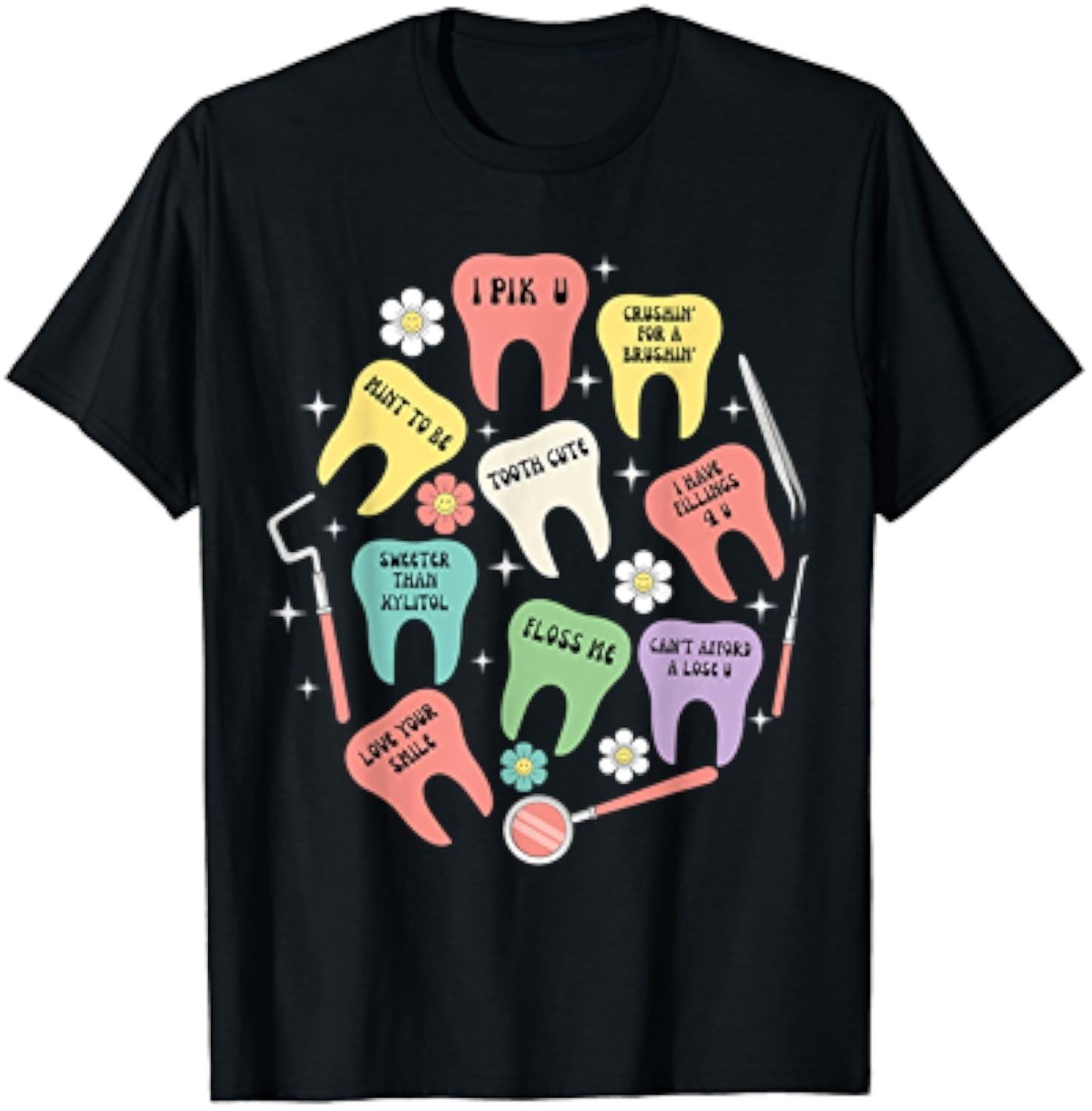 Dental happy Love Day Cute Teeth Hugging Heart Rose T-Shirt - Walmart.com