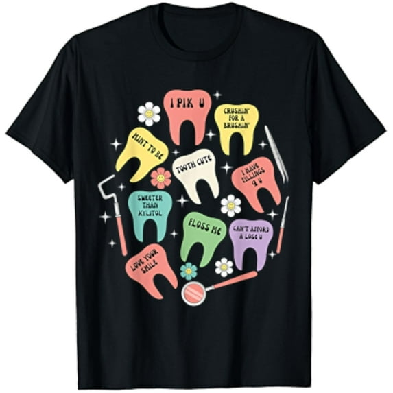 Dental happy Love Day Cute Teeth Hugging Heart Rose T-Shirt - Walmart.com