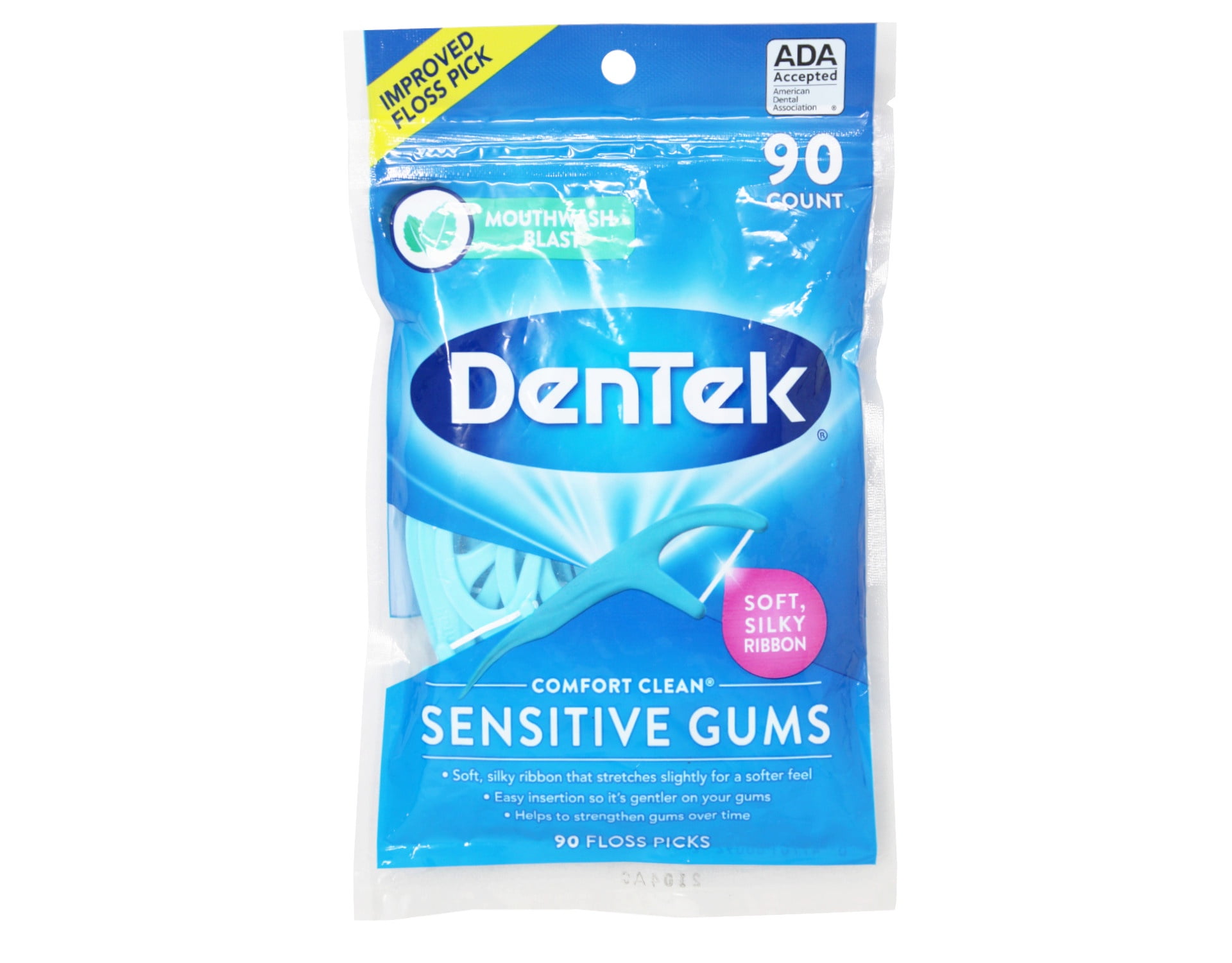 Dentek Comfort Clean Sensitive Gums Floss Picks, Soft & Silky Ribbon ...