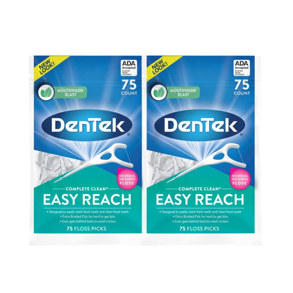 Dentek Complete Clean Easy Reach Floss Picks, Advanced Fluoride Coating, Mouthwash Blast Flavor ...