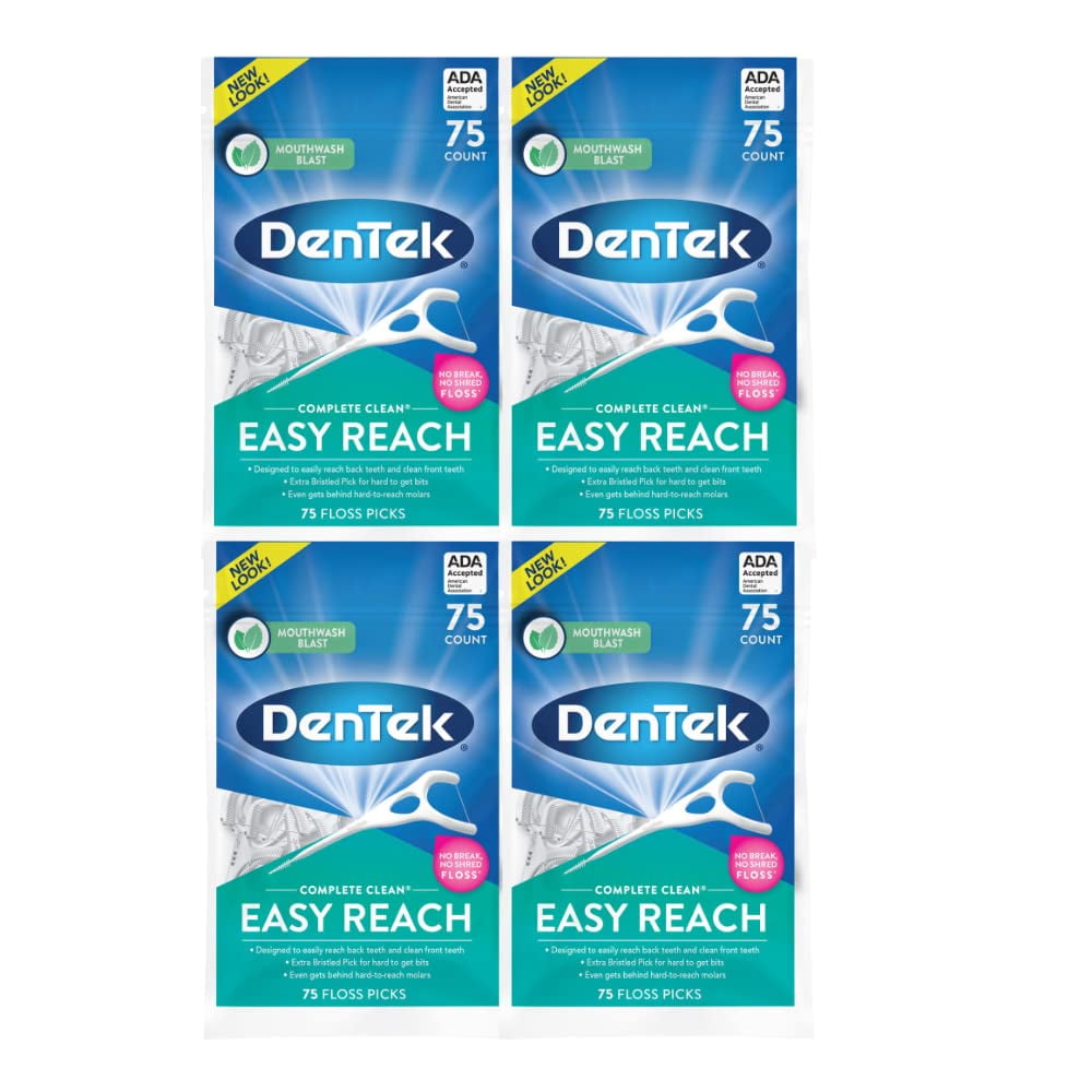 Dentek Complete Clean Easy Reach Floss Picks, Advanced Fluoride Coating, Mouthwash Blast Flavor ...