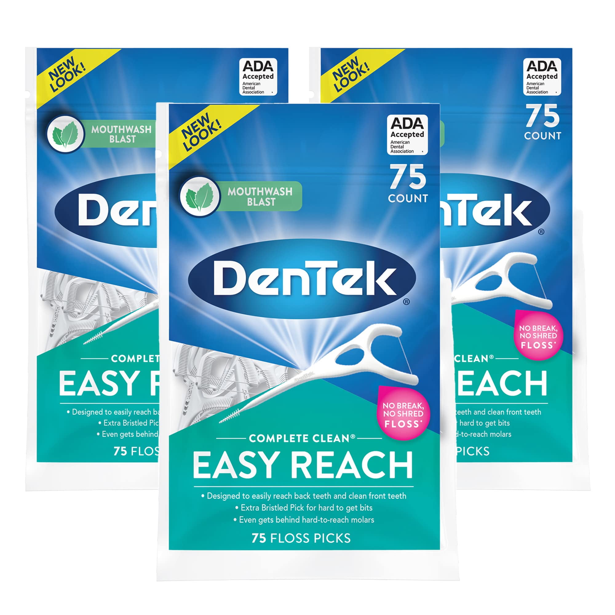 Dentek, Complete Clean Floss Picks 75 Floss Picks Pack Of 3, 225 Count ...