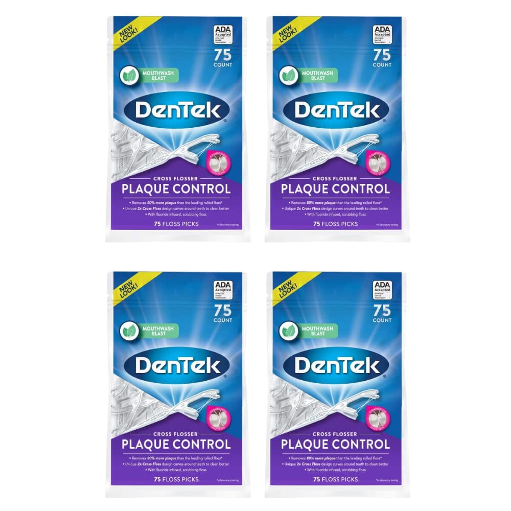 Dentek Cross Flosser Plaque Control Floss Picks, X-Shaped Floss, 75 ...