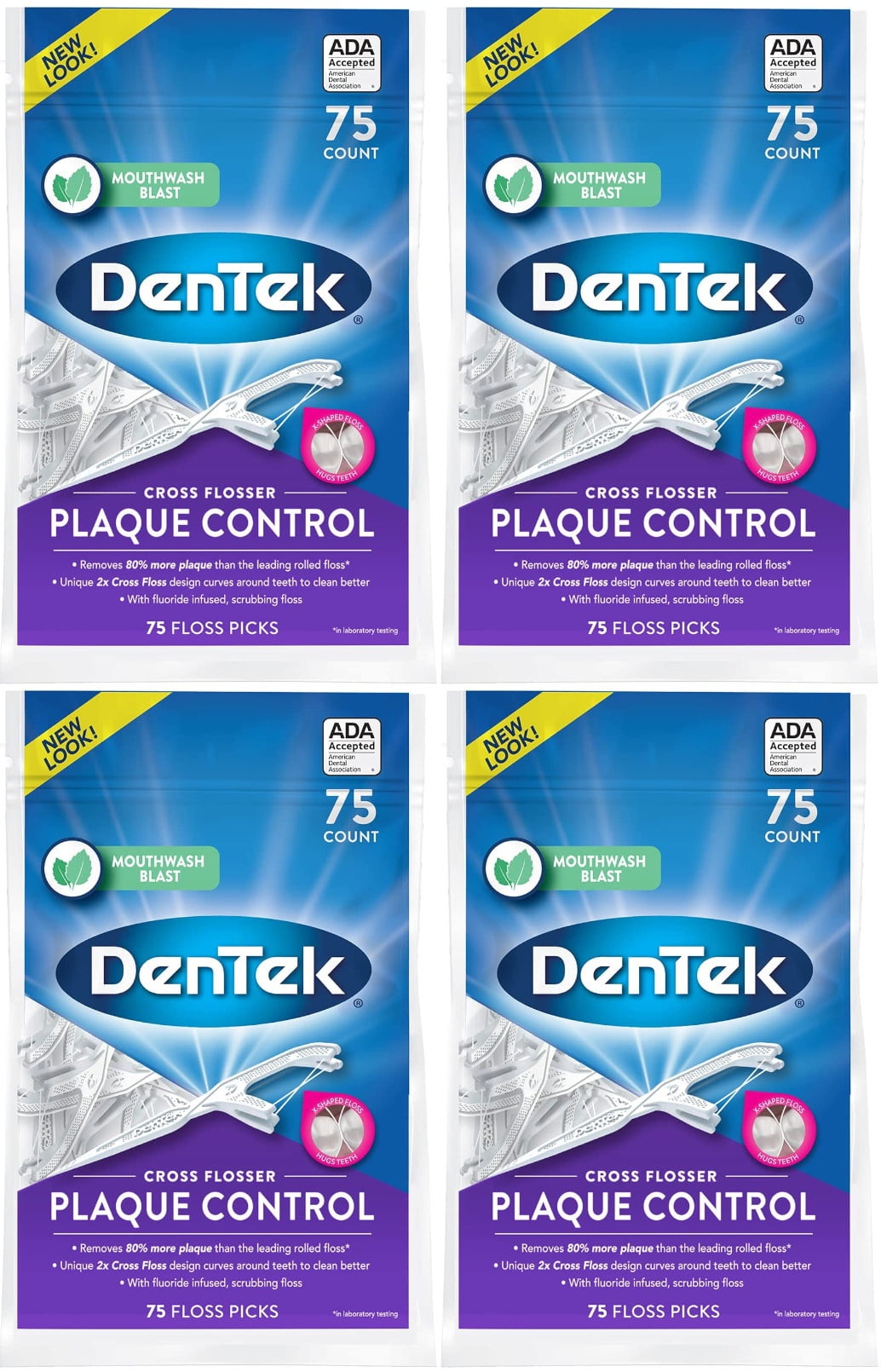 Dentek Cross Flosser Plaque Control Floss Picks, X-Shaped Floss, 75 ...