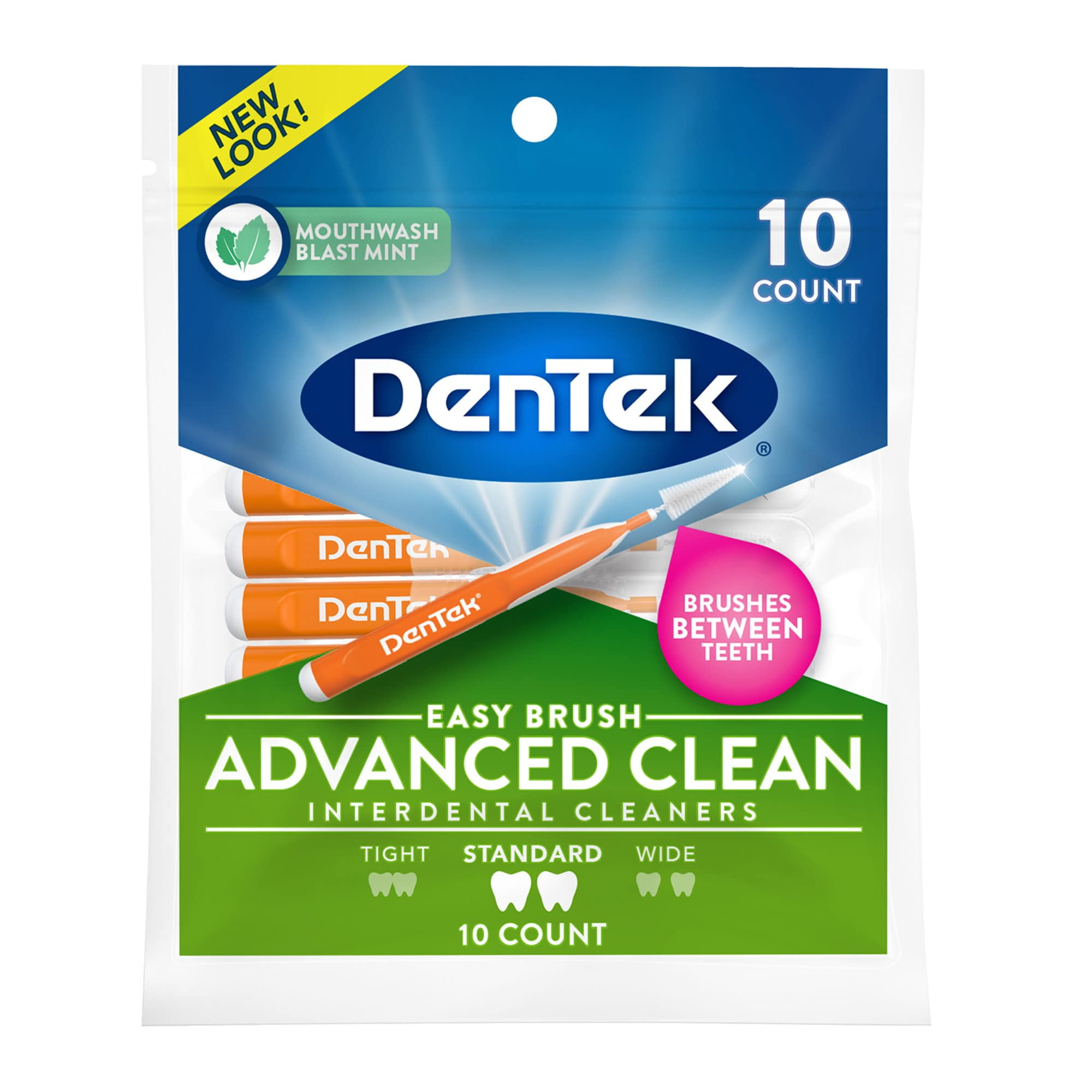 Dentek Easy Brush Advanced Clean Interdental Cleaners, Standard, 10 Count - Walmart.com