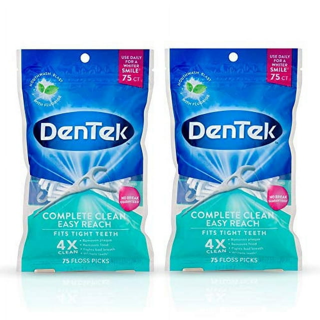Dentek Floss Picks Complete Clean Back Teeth 75 Count (2 Pack ...