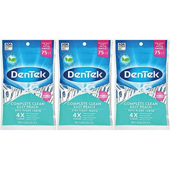 DenTek Complete Clean Easy Reach Floss Picks, No Break No Shred, 75 Count, 3 Pack - Walmart.com