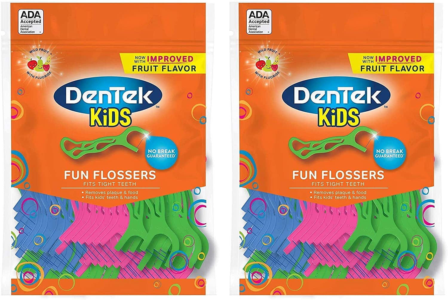 DenTek Kids Fun Flossers YPF5 Wild Fruit | 75-Count Floss Picks | 2 ...