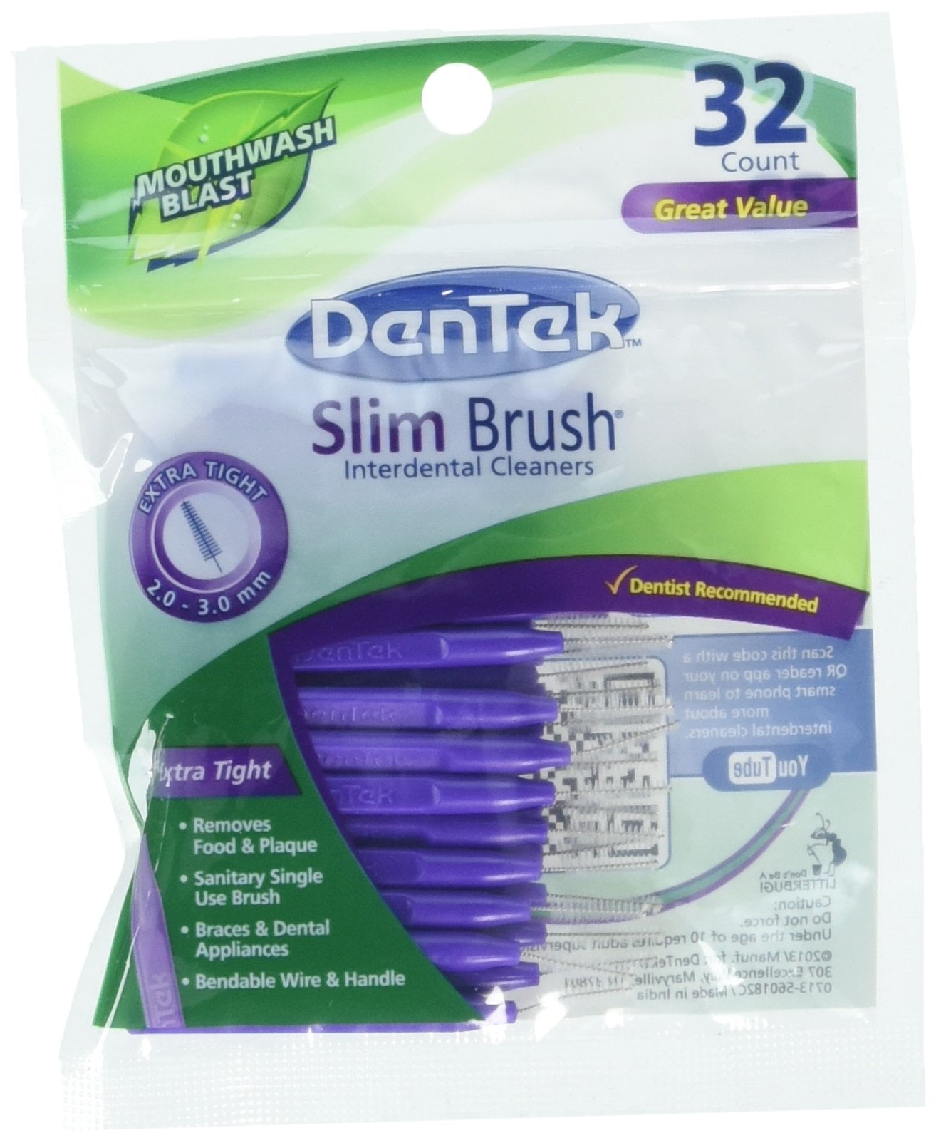 Dentek Slim Brush 32 Count Deep Clean Tight Teeth (6 Pack) - Walmart.com