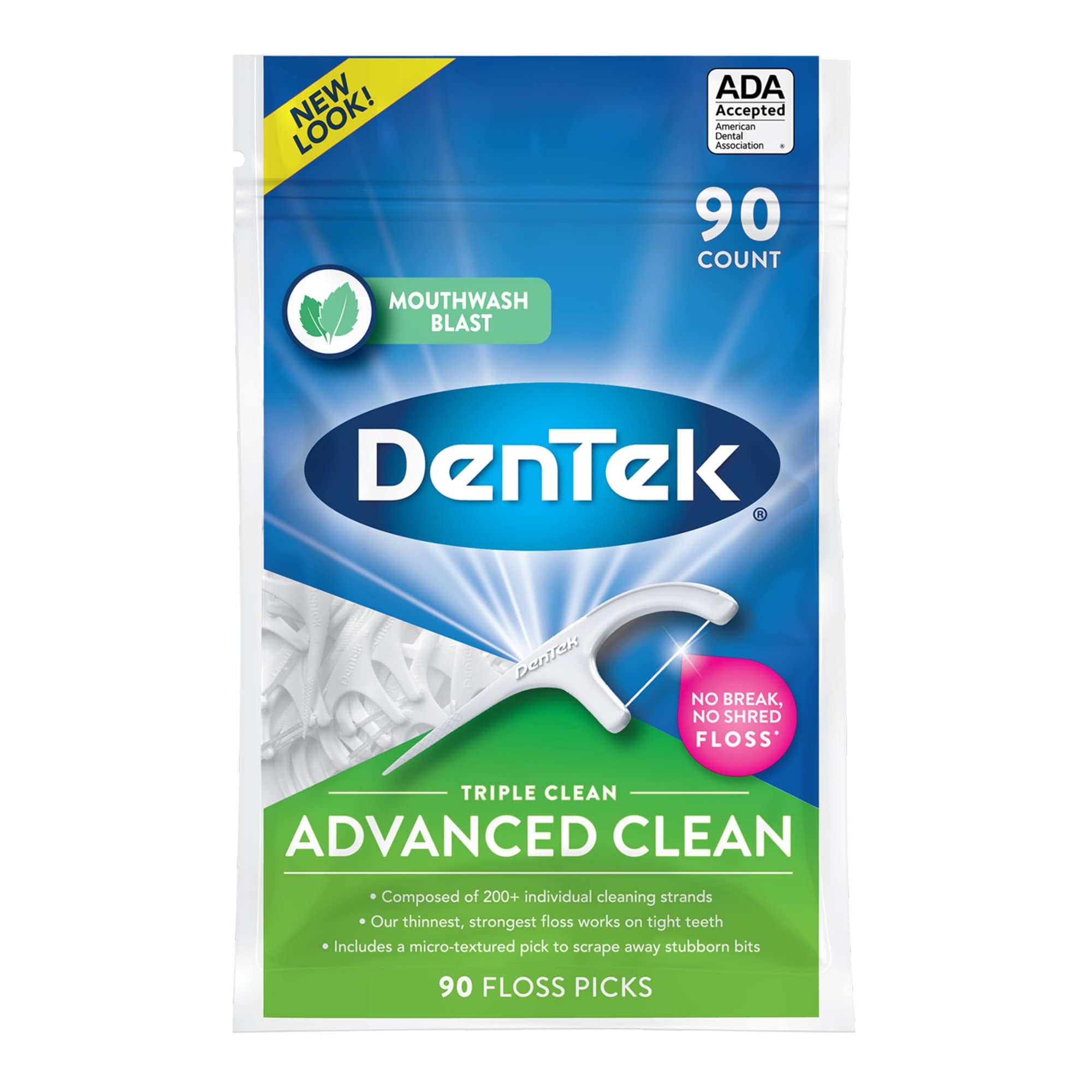 DenTek Triple Clean Advanced Clean Floss Picks, No Break & No Shred Floss, 90 Count - Walmart.com