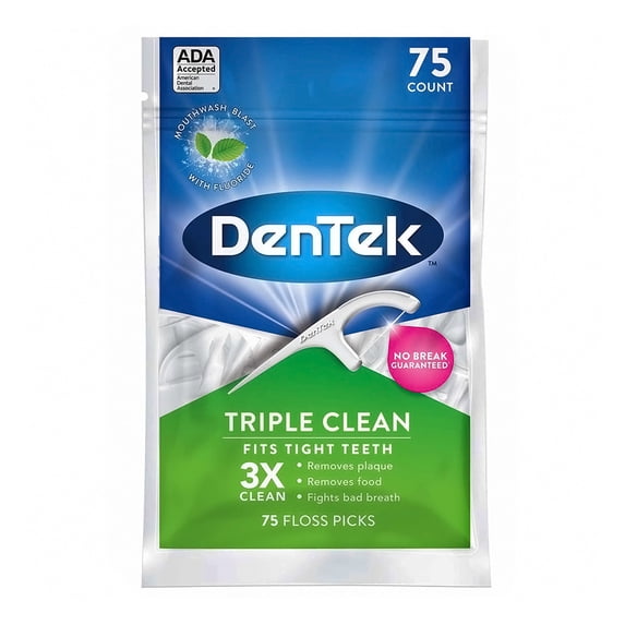 DenTek Triple Clean Floss Picks, Fresh Mint, 75 Count, Strong Floss ...