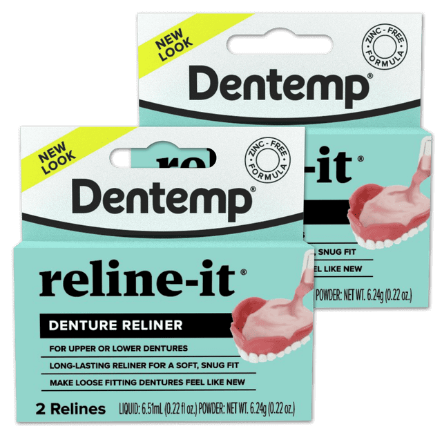 Dentemp Comfort Adhesive Fix Reline-it Denture Reliner Kit, 2 Pack for ...