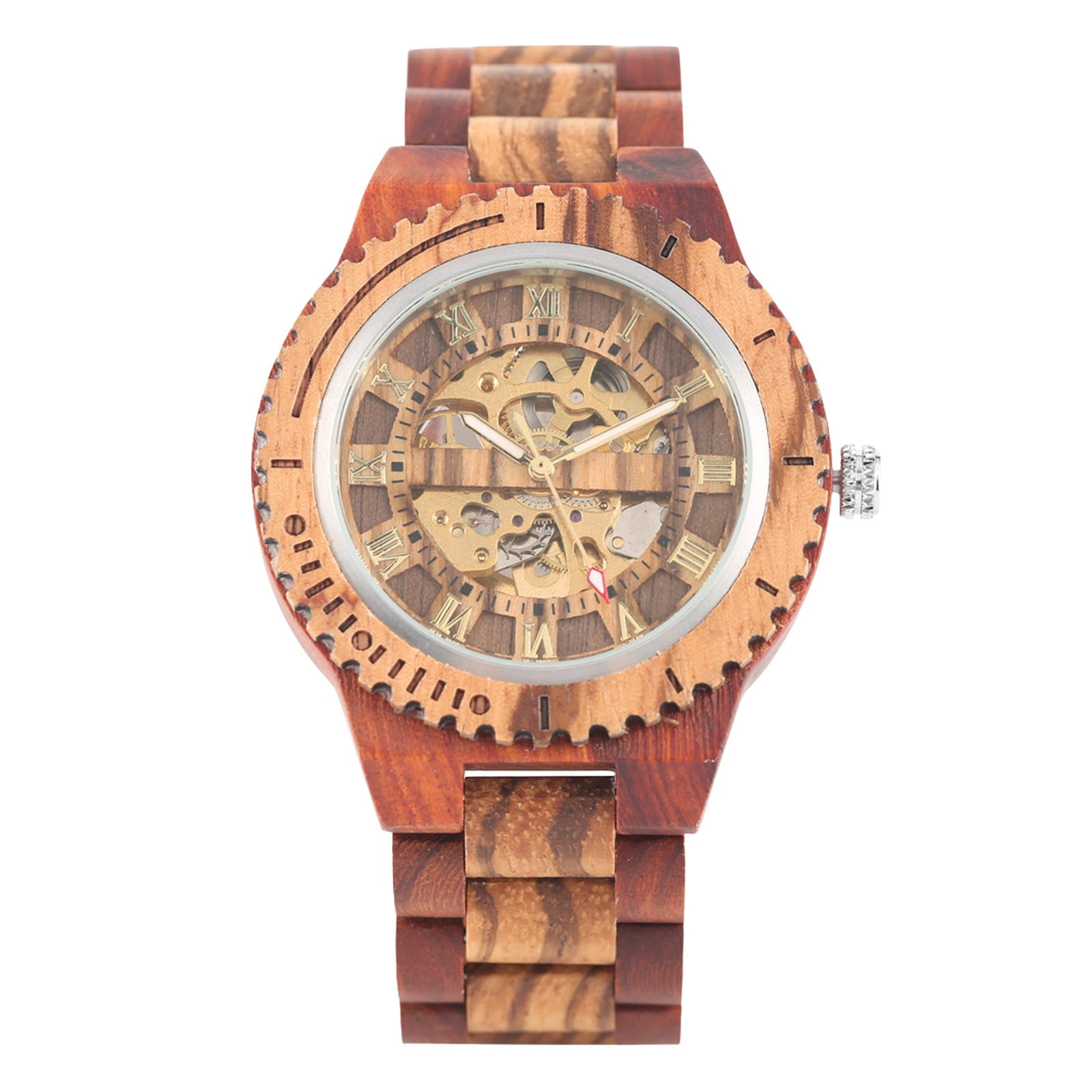 Dentily Men's Wooden Triangle Skeleton Automatic Timepiece Mechanical ...