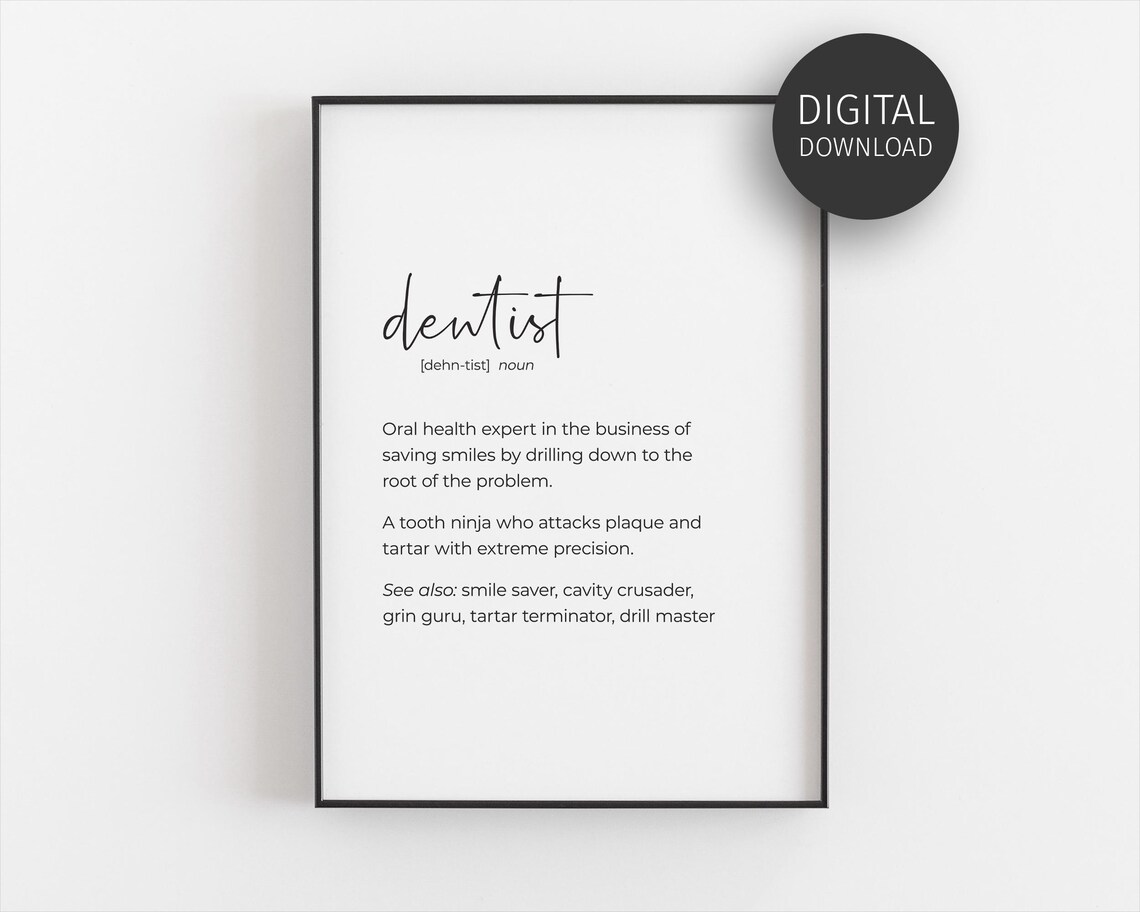 Dentist Definition Poster, Wall Art For Dental Office Decor, New ...