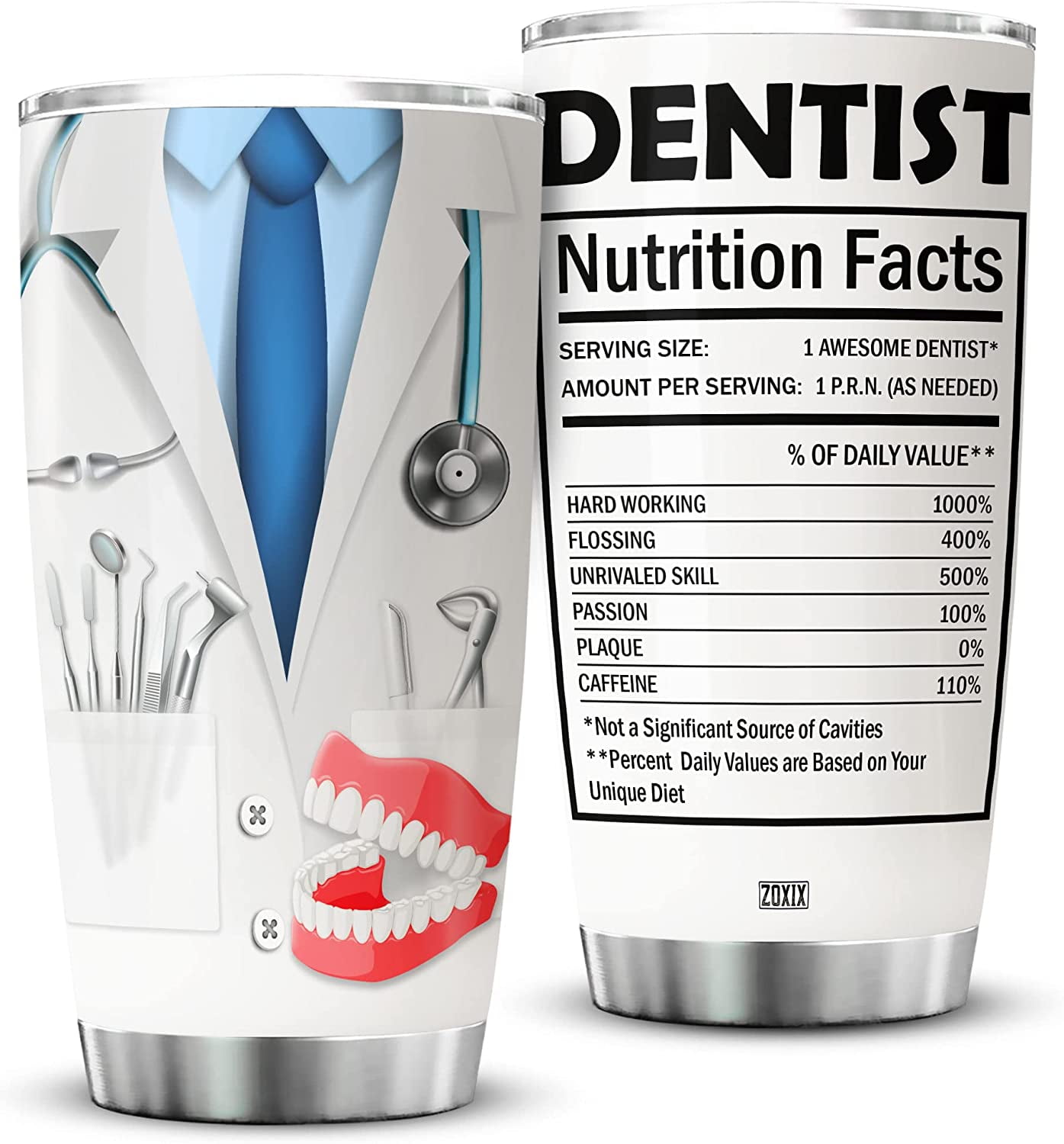 Dentist Nutrition Facts Tumbler With Lid 20oz Dental Gifts For ...