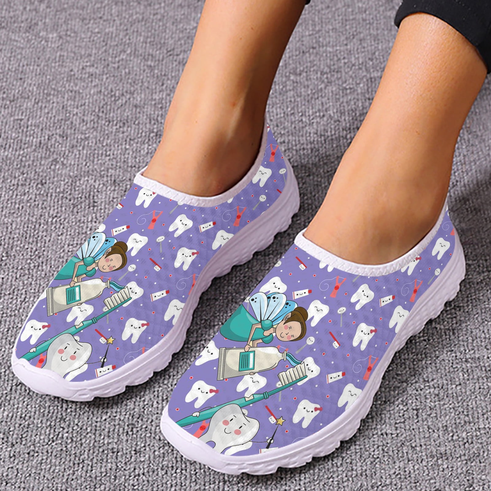 Dentist Shoes Women's Flats Cartoon Dental Nurse Print Breath Mesh Comfort Sneakers for Ladies ...