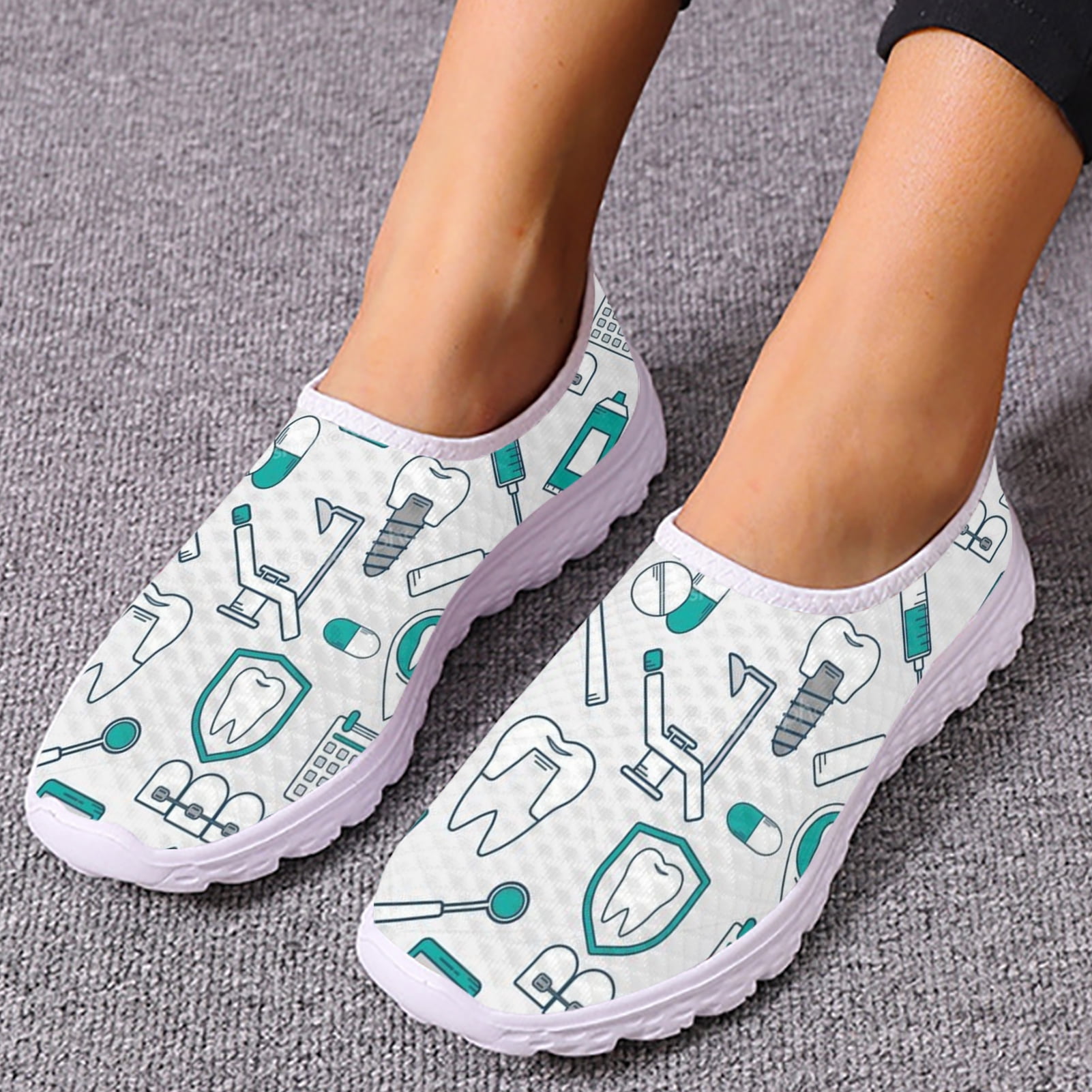 Dentist Shoes Women's Flats Cartoon Dental Nurse Print Breath Mesh ...