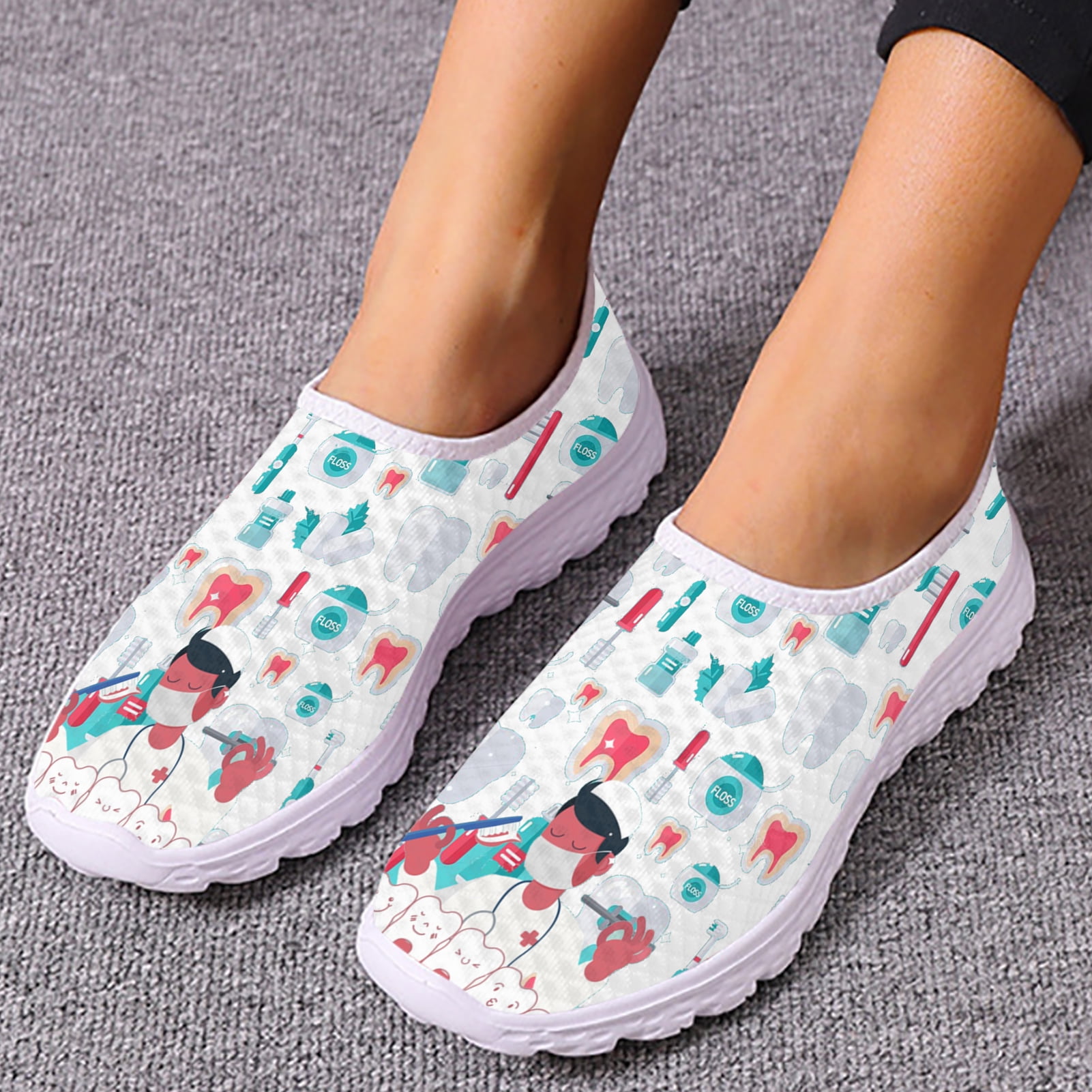 Dentist Shoes Women's Flats Cartoon Dental Nurse Print Breath Mesh ...