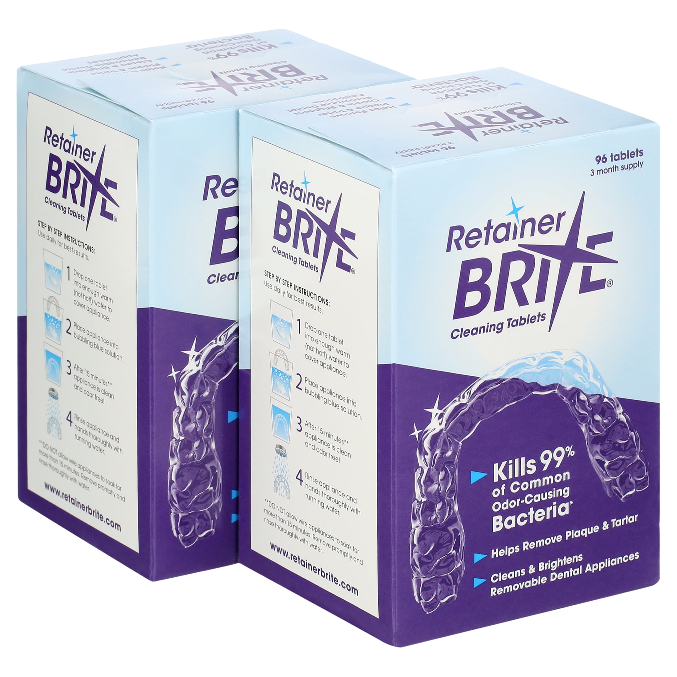 Retainer Brite - 6 Month Supply, 2 Boxes Pack, 192 Tablets for Dental ...
