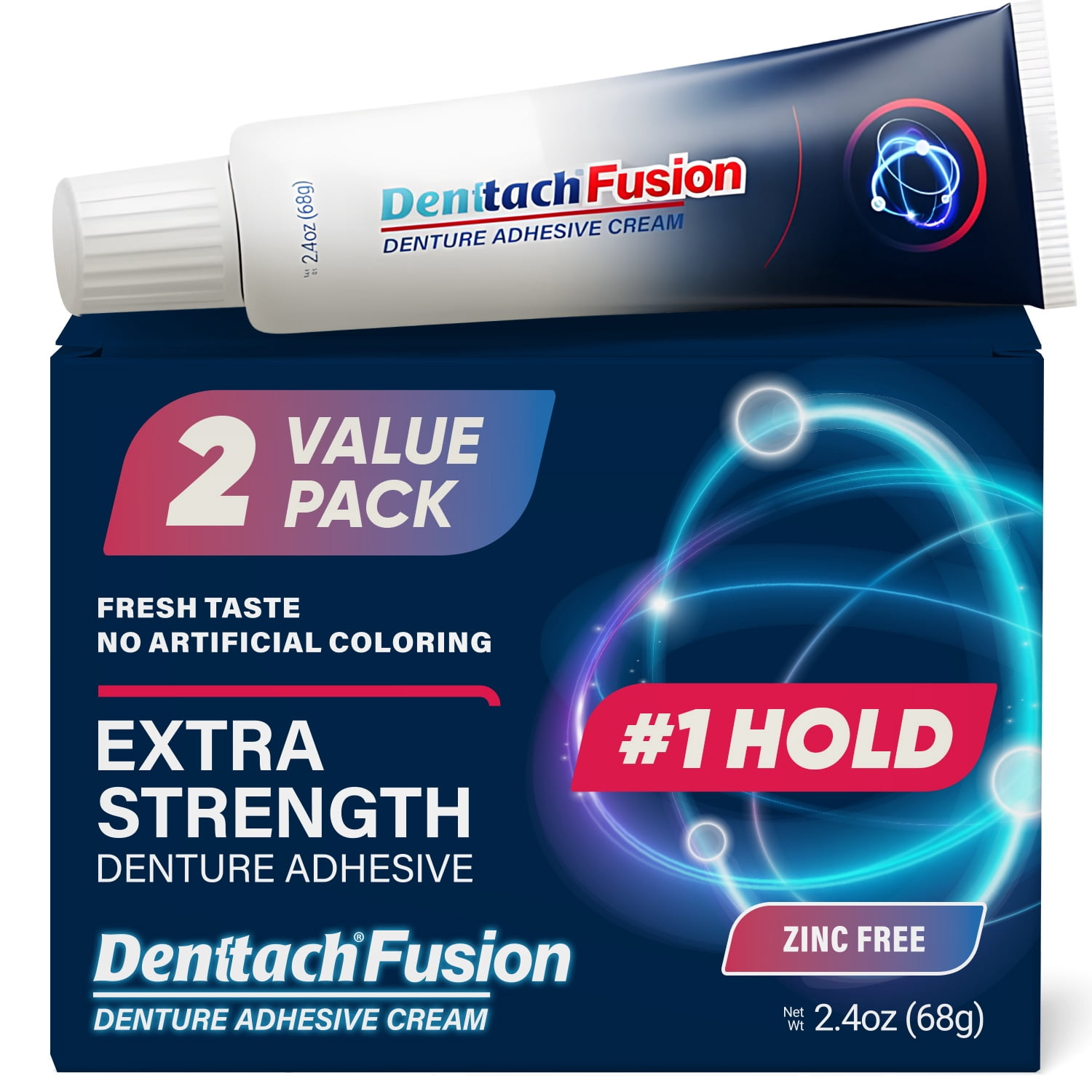 Denttach Fusion Denture Adhesive, (Pack of 2) 2.4 Ounce, Ultra Strong ...