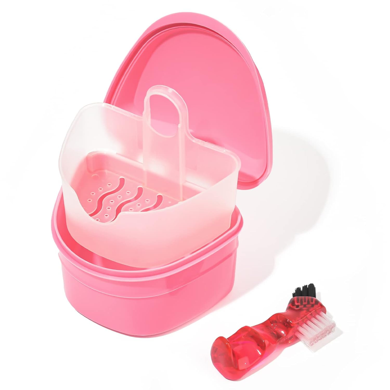 Denture Bath Box And Denture Brush Denture&Retainer Set Cleaner (pink ...
